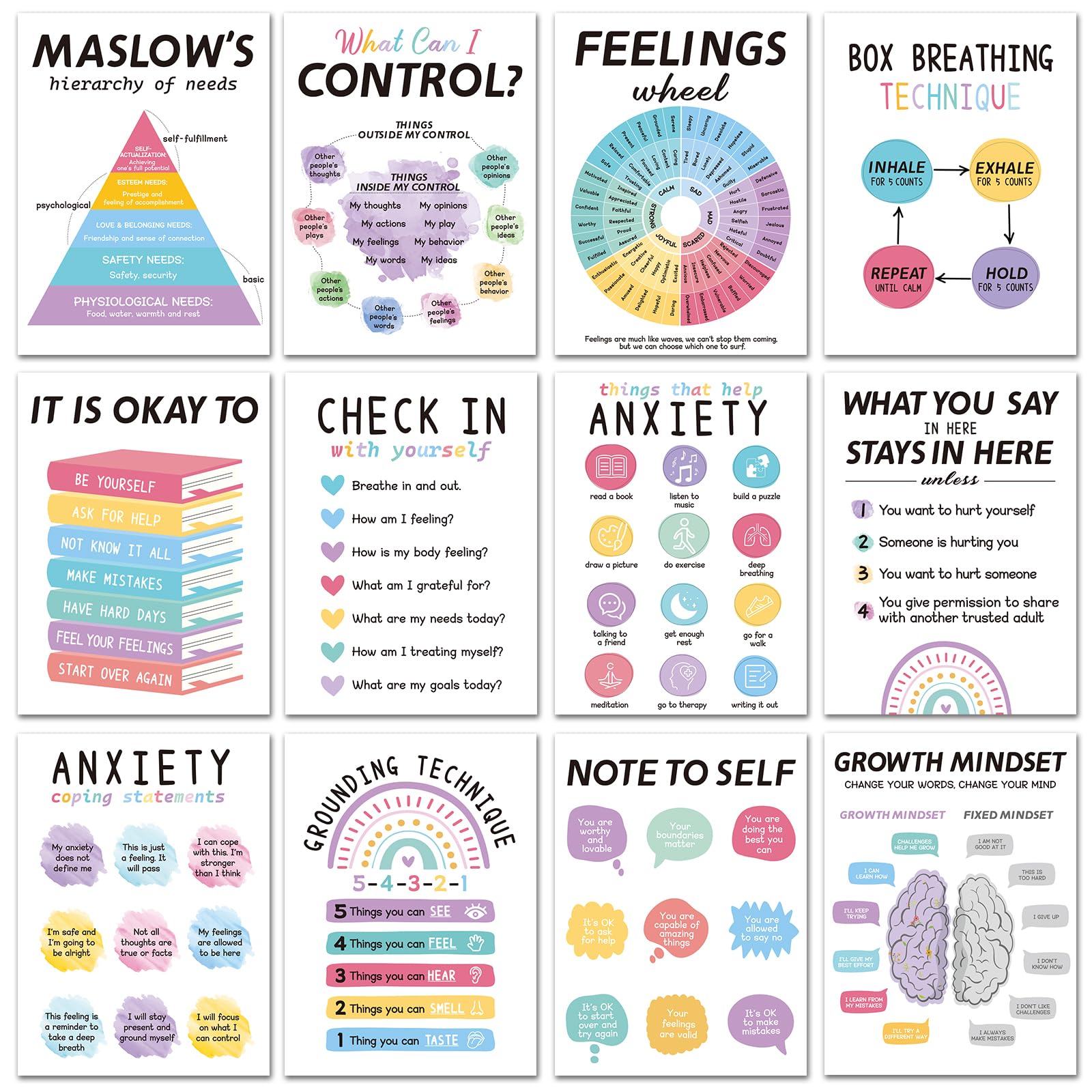 Amazon.com: 12PCS Mental Health Posters, Anxiety Therapy Motivational ...