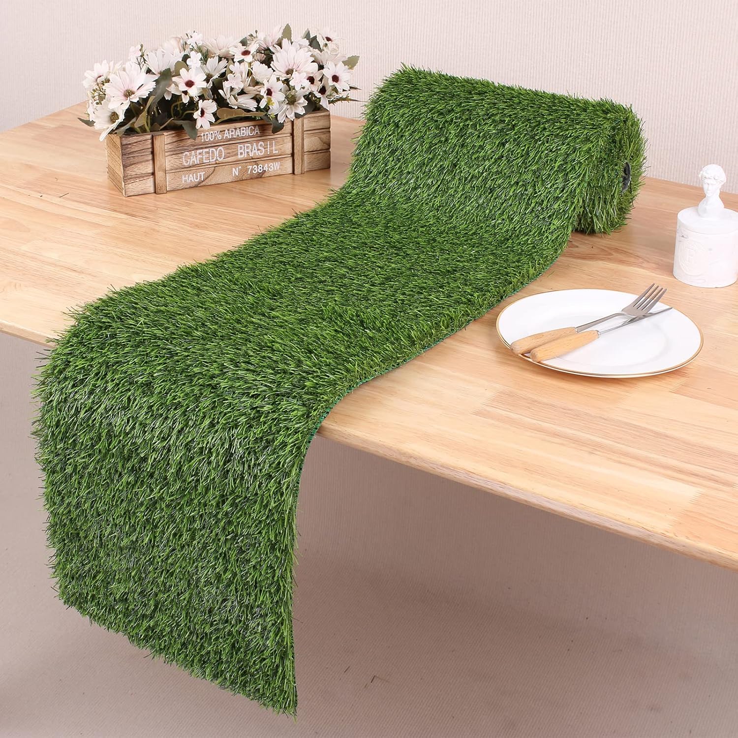Amazon.com: Kesfey 12 x 90 Inch Artificial Grass Table Runner Washable ...