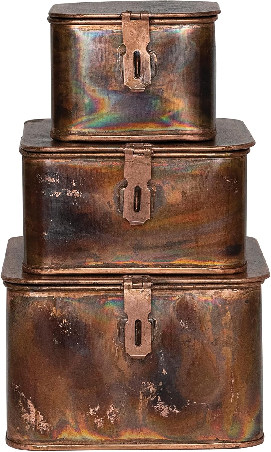 Creative Co-Op Various Square Decorative, Burnt Copper Finish, Set of 3 ...