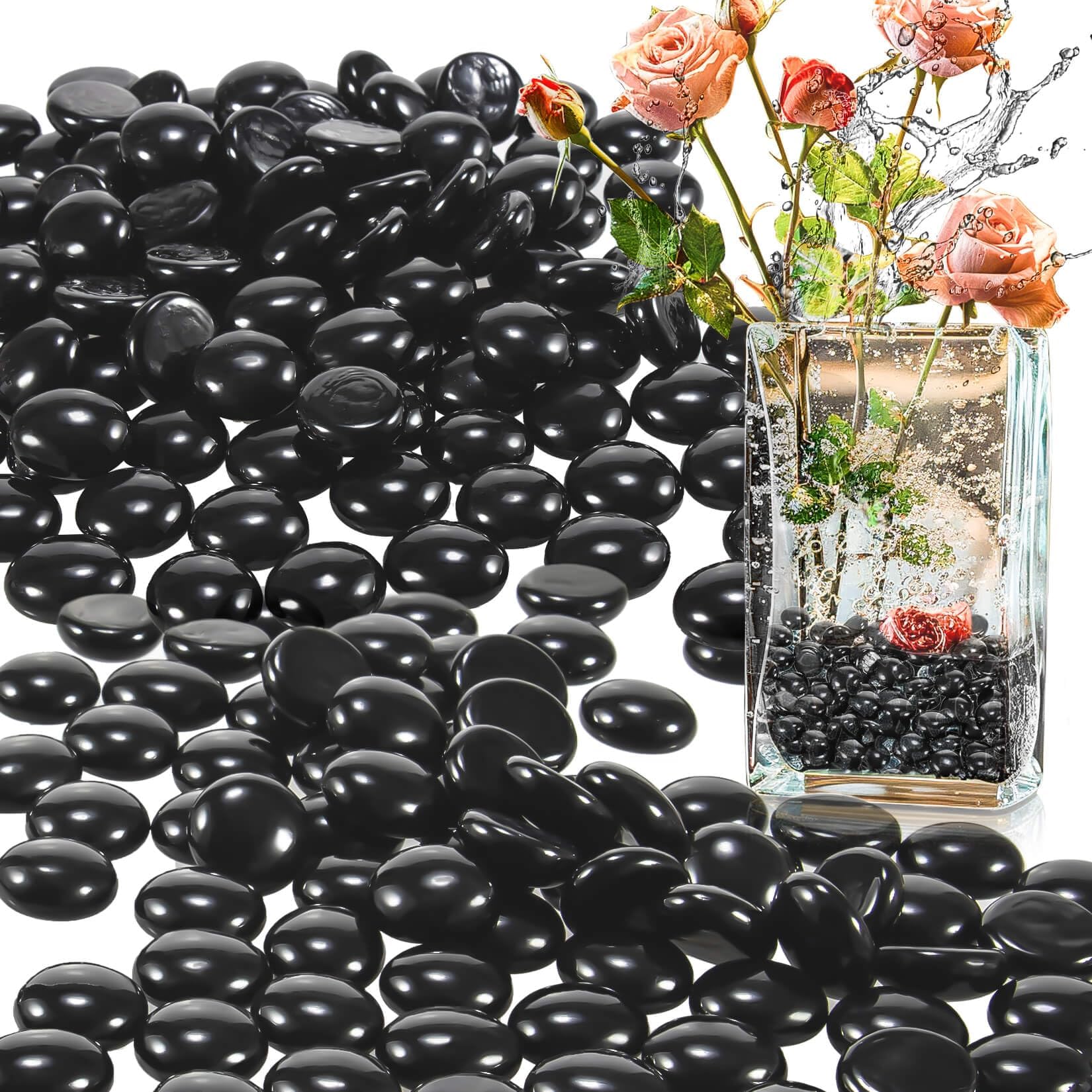 Amazon.com: Sukh Black Flat Glass Marbles - Glass Nuggets Glass Gems ...
