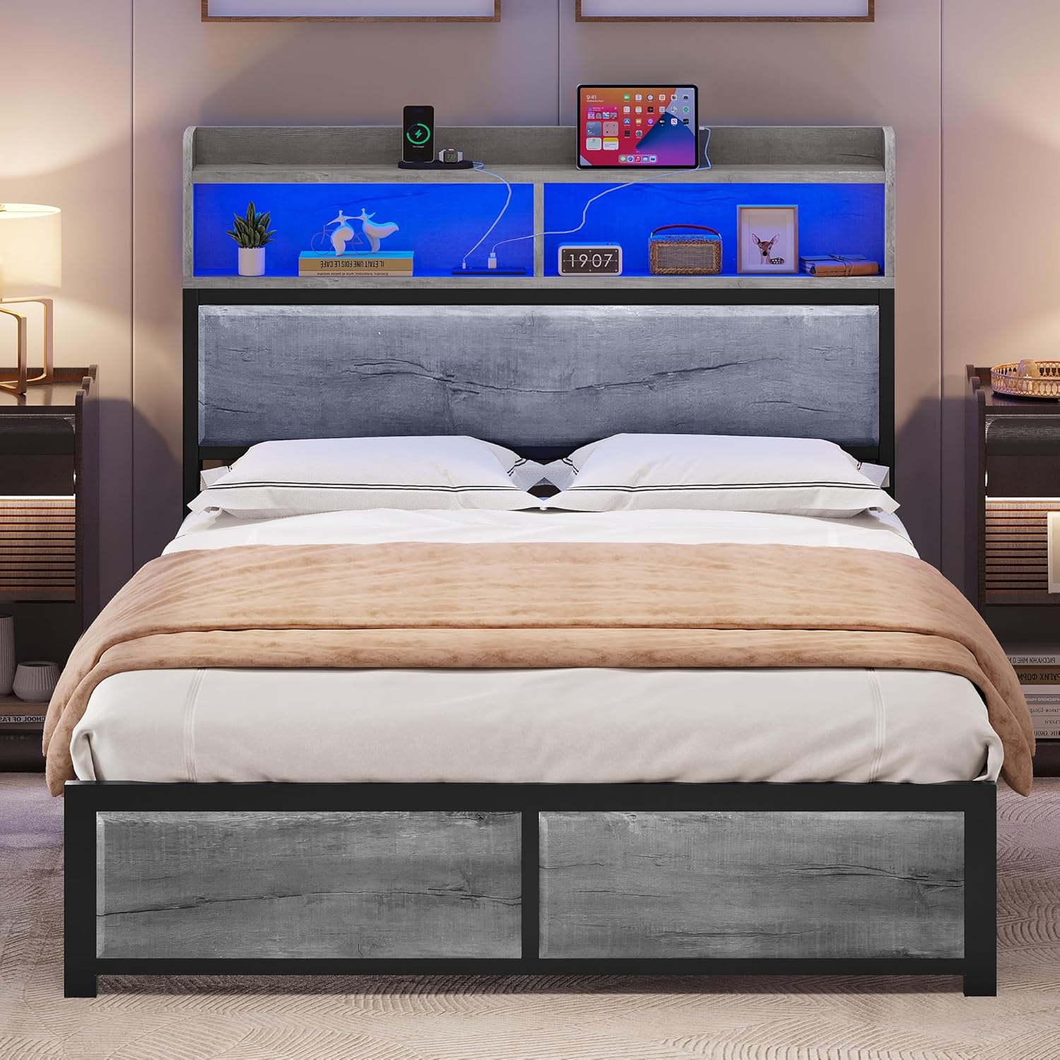 Amazon.com: YITAHOME Full Size Bed Frame,LED Bed Frame with Headboard ...