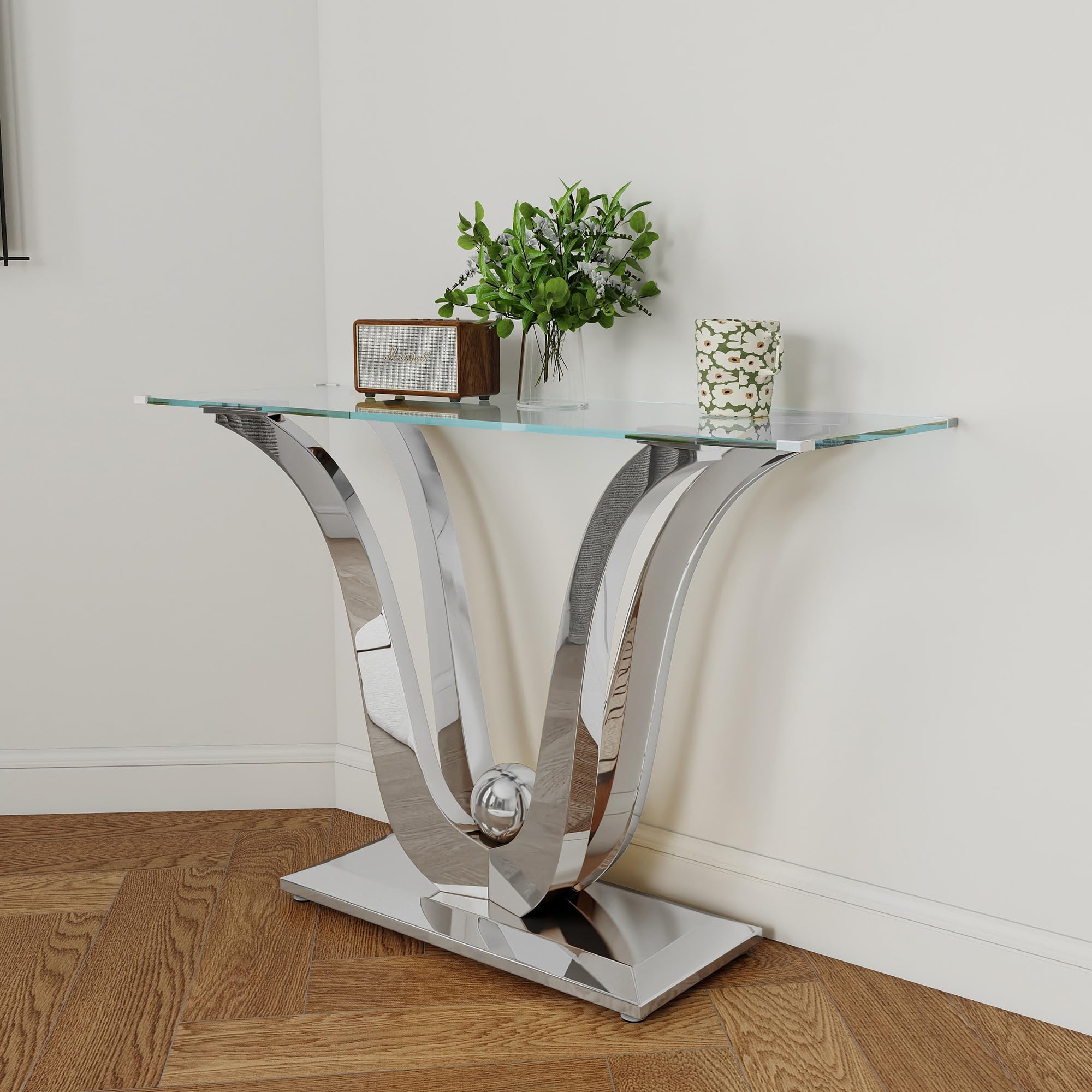 Amazon.com: AMHDDT New Silver Glass Console Table, 47" Rectangular ...