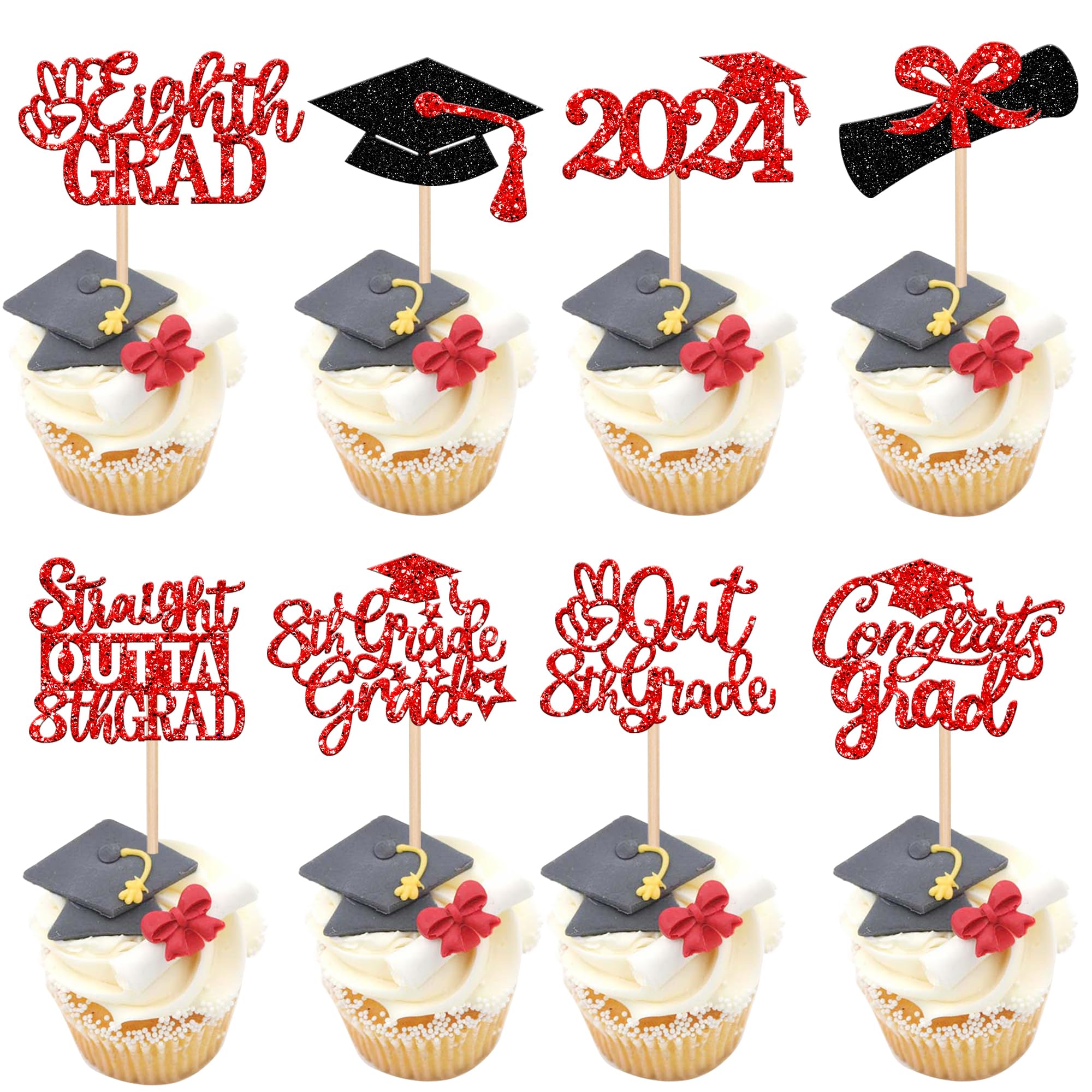 Amazon.com: 24 PCS 8th Grade Grad Cupcake Toppers Glitter Diploma ...