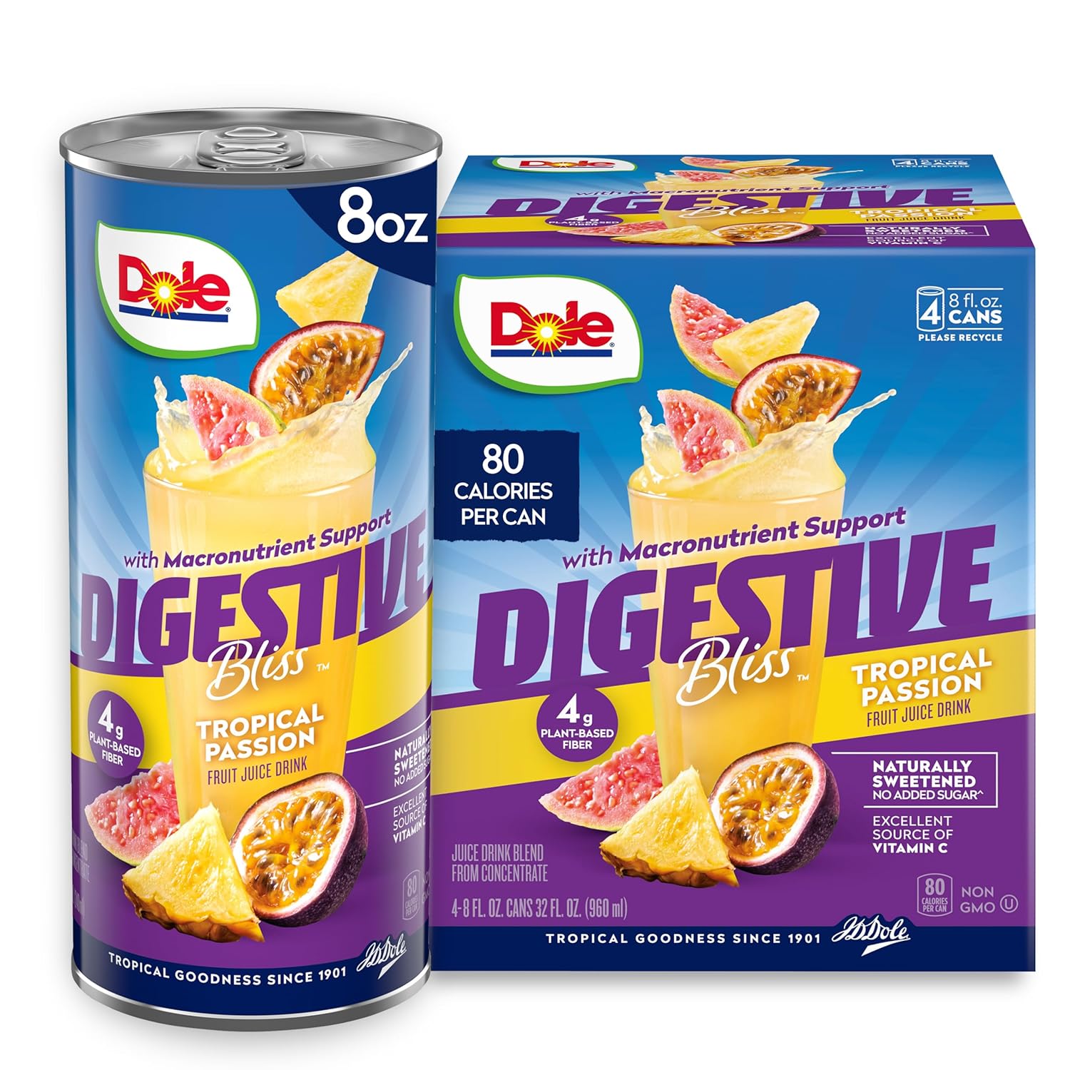 Amazon.com : Dole Digestive Bliss Flavored Fruit Juice Drink, Tropical Passion, Excellent Source ...