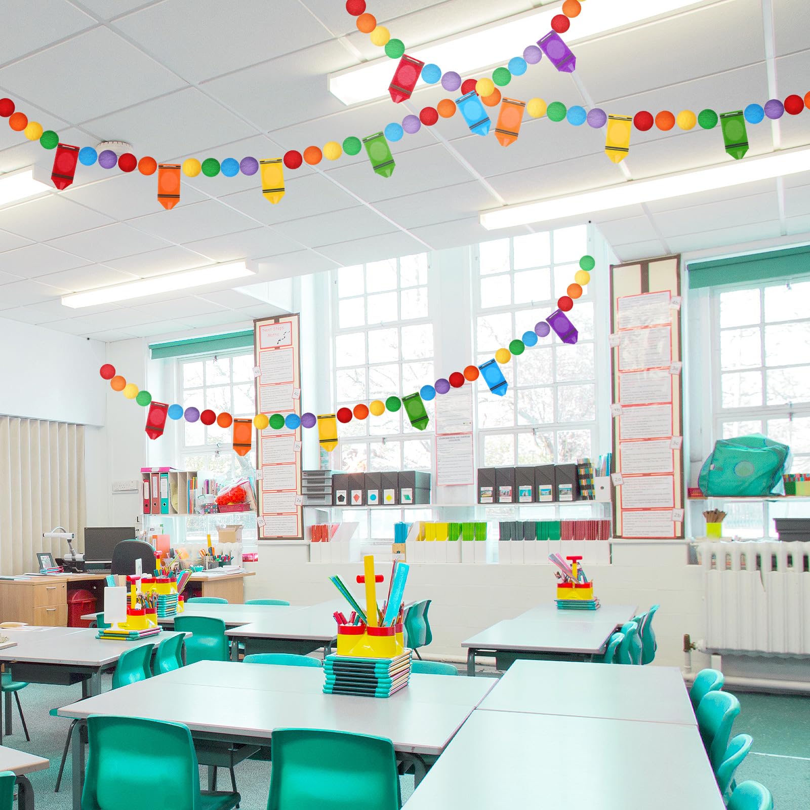 Snapklik.com : 3 Pcs Crayon Felt Pom Pom Ball Garland Classroom Back To ...