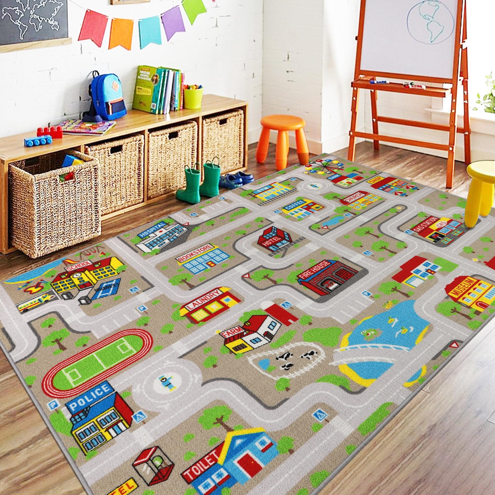 Amazon.com: Capslpad Tan Car Road Kid Rug Carpet Playmat for Playoom ...