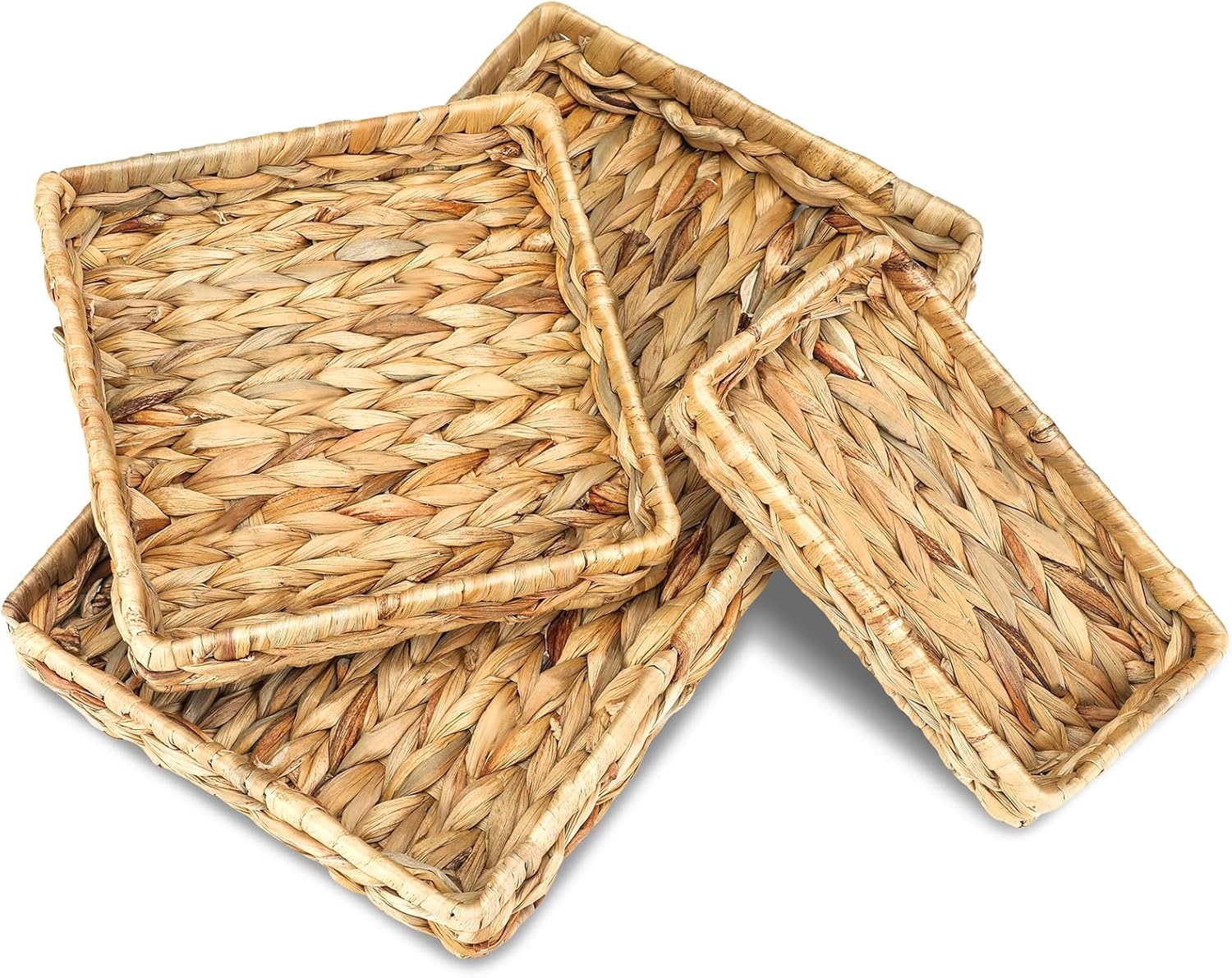 Amazon.com: Yoande 3 Pack Wicker Tray Rectangular Baskets Seagrass ...