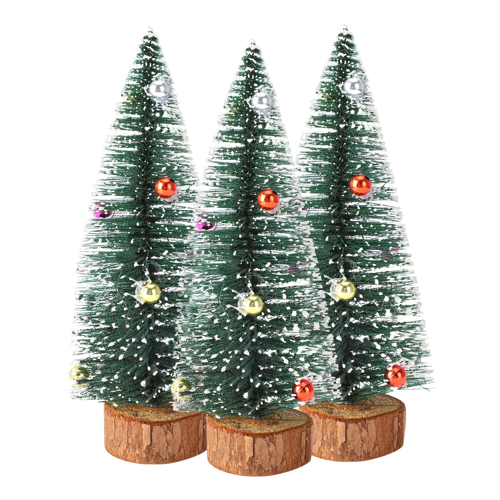 Bottle Brush Trees with Wood Bases, Artificial Frosted Mini Sisal ...
