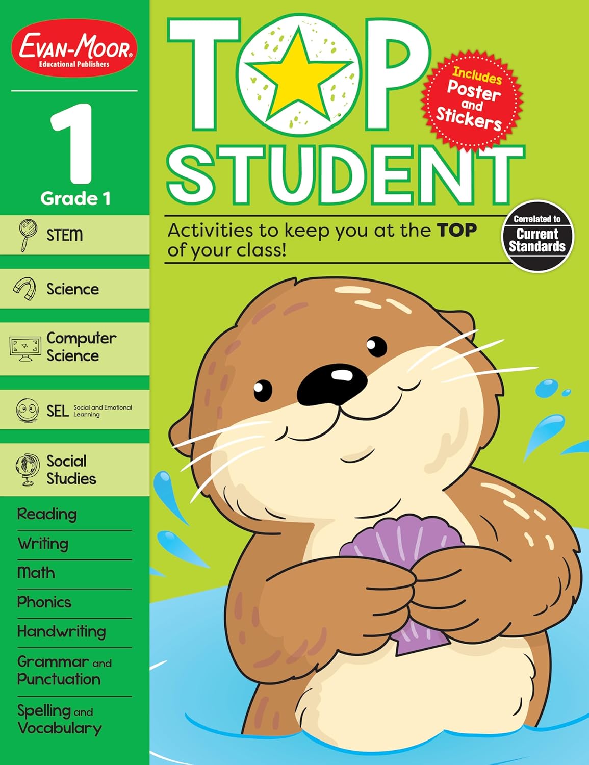 Evan-Moor Top Student, Grade 1 Workbook, 352 pages, Stickers, Poster ...