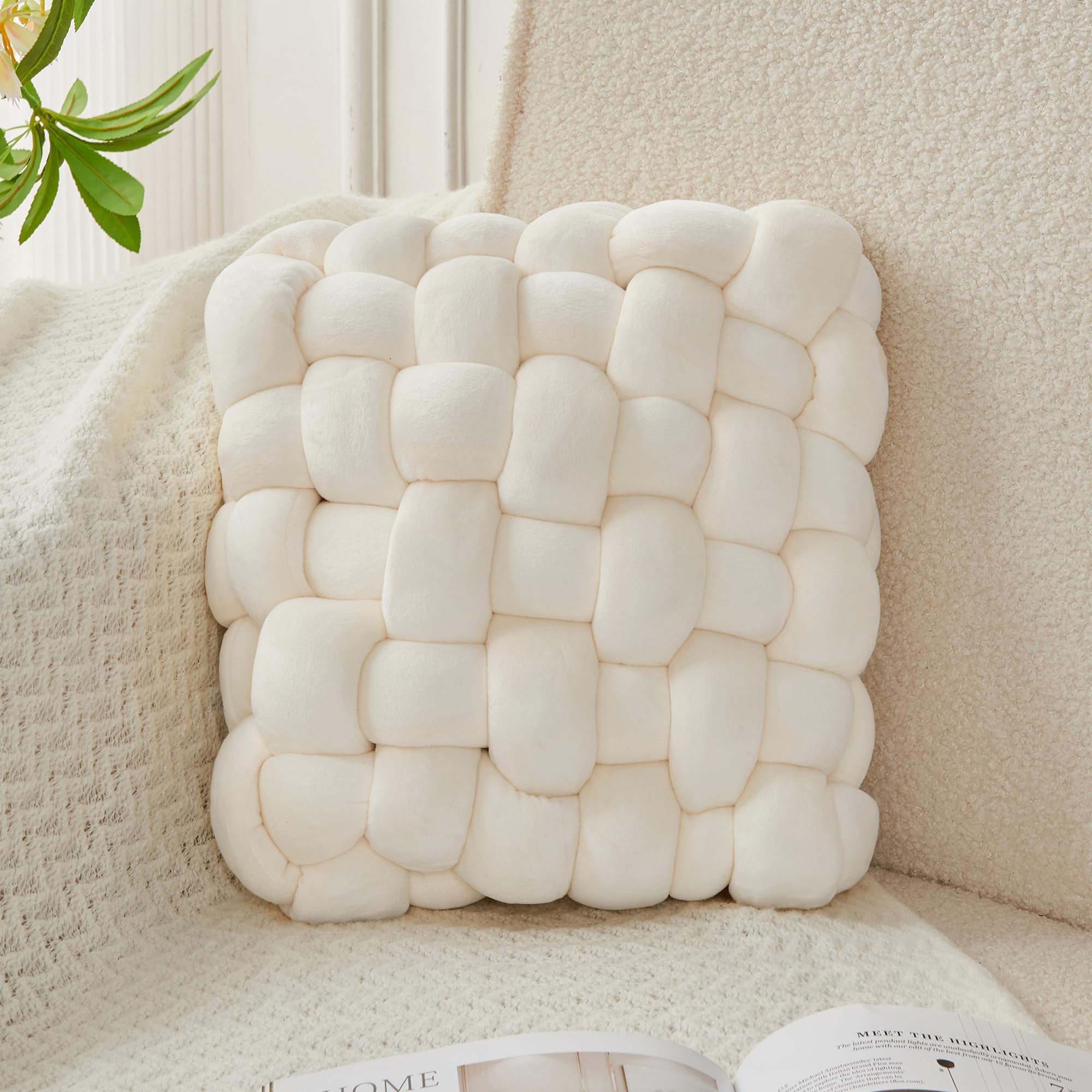 Amazon.com: JELLYMONI Bright White Square Knot Throw Pillow, Small Size ...