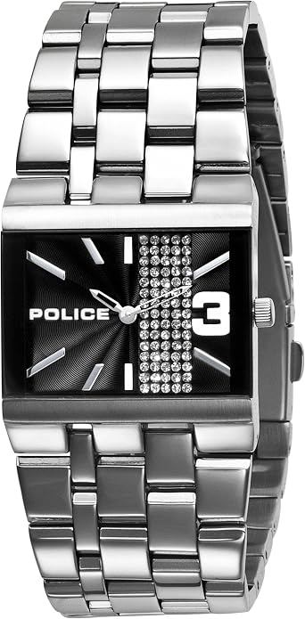Police Glamour Sqaure Ladies stone set black dial stainless steel ...