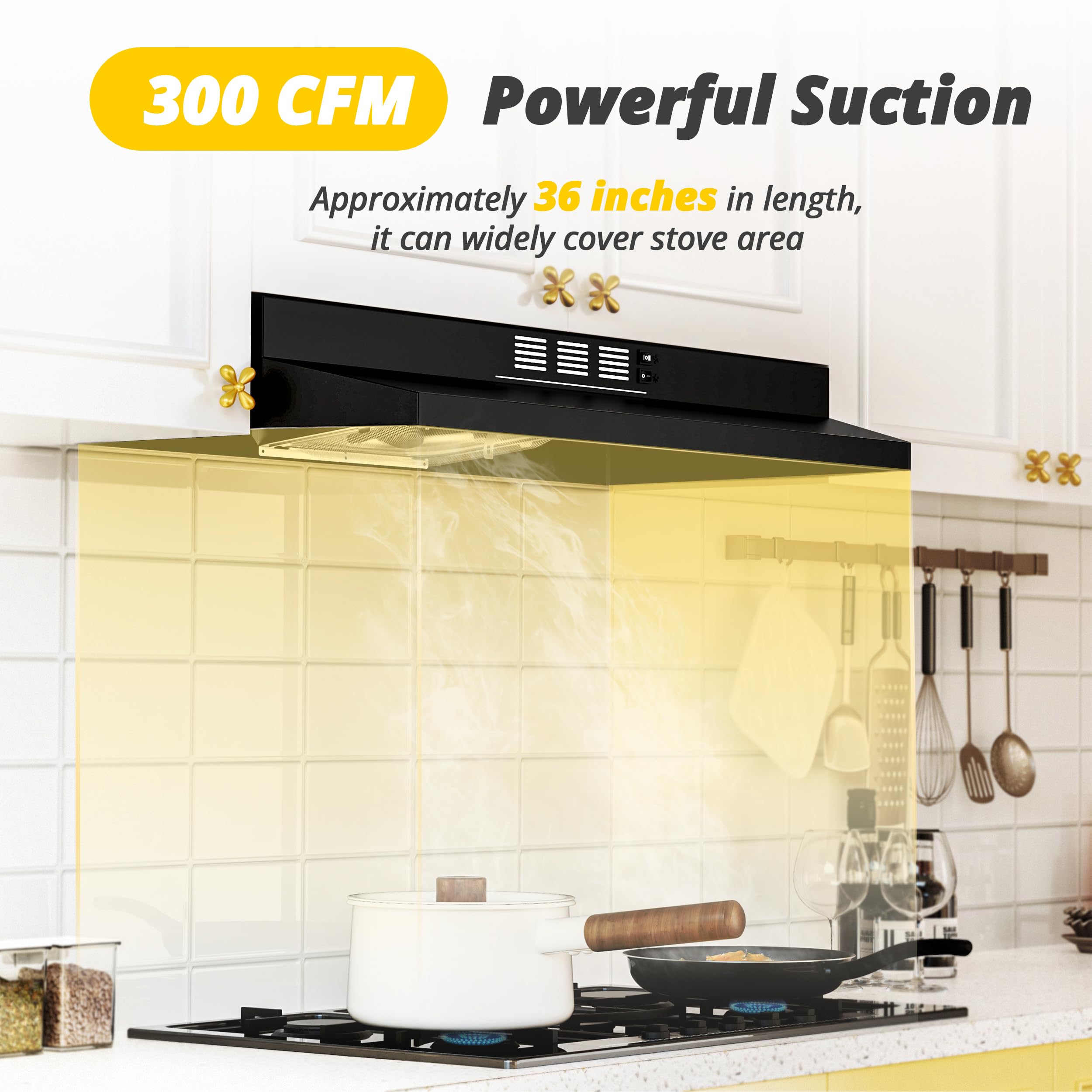 Snapklik.com : FIREGAS Black Range Hood 36 Inch Under Cabinet, Ducted ...