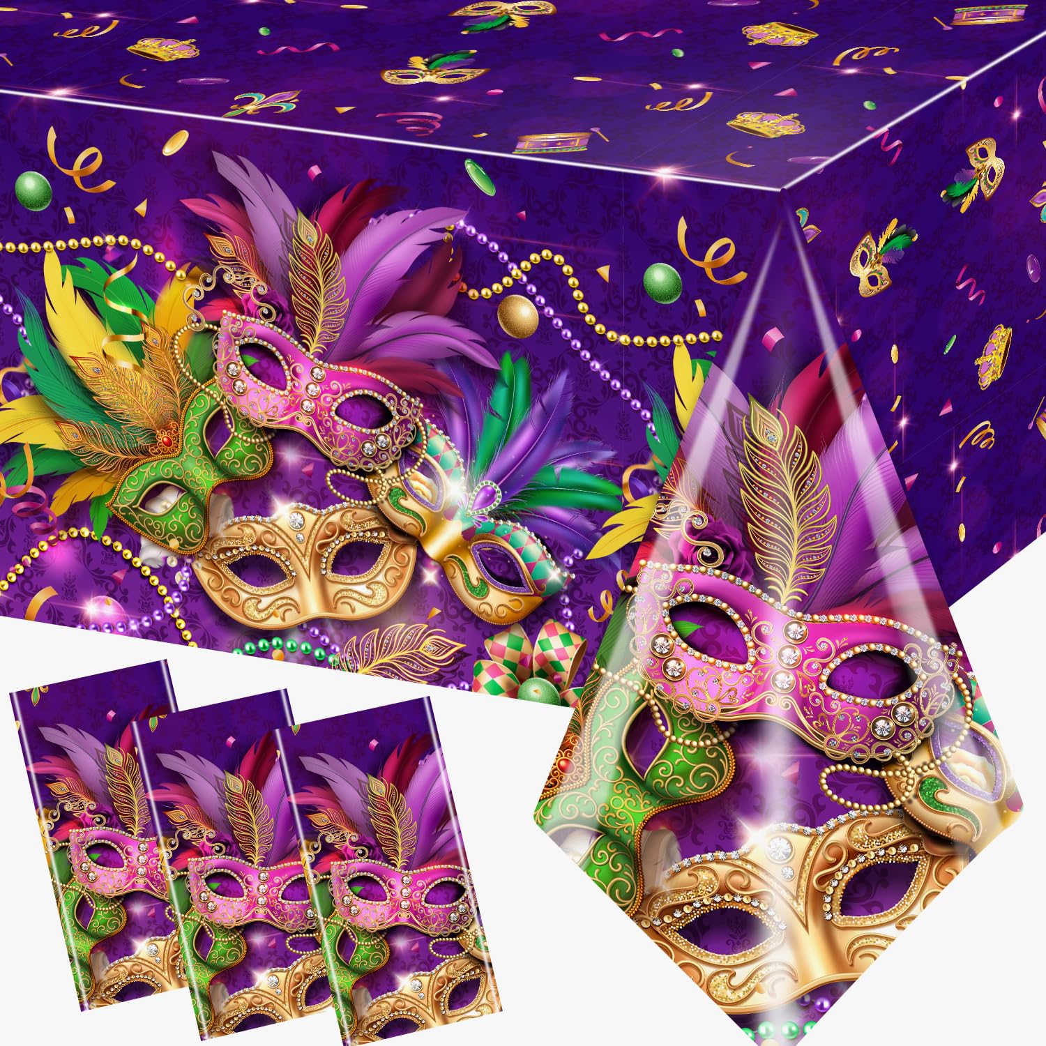 Amazon.com: 3Pieces Mardi Gras Tablecloth, Masquerade Mask Mardi Gras ...