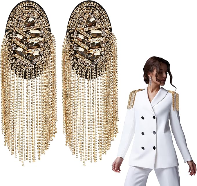 Amazon.com: WEBEEDY 2pcs Metal Tassel Link Chain Epaulet Rhinestone ...
