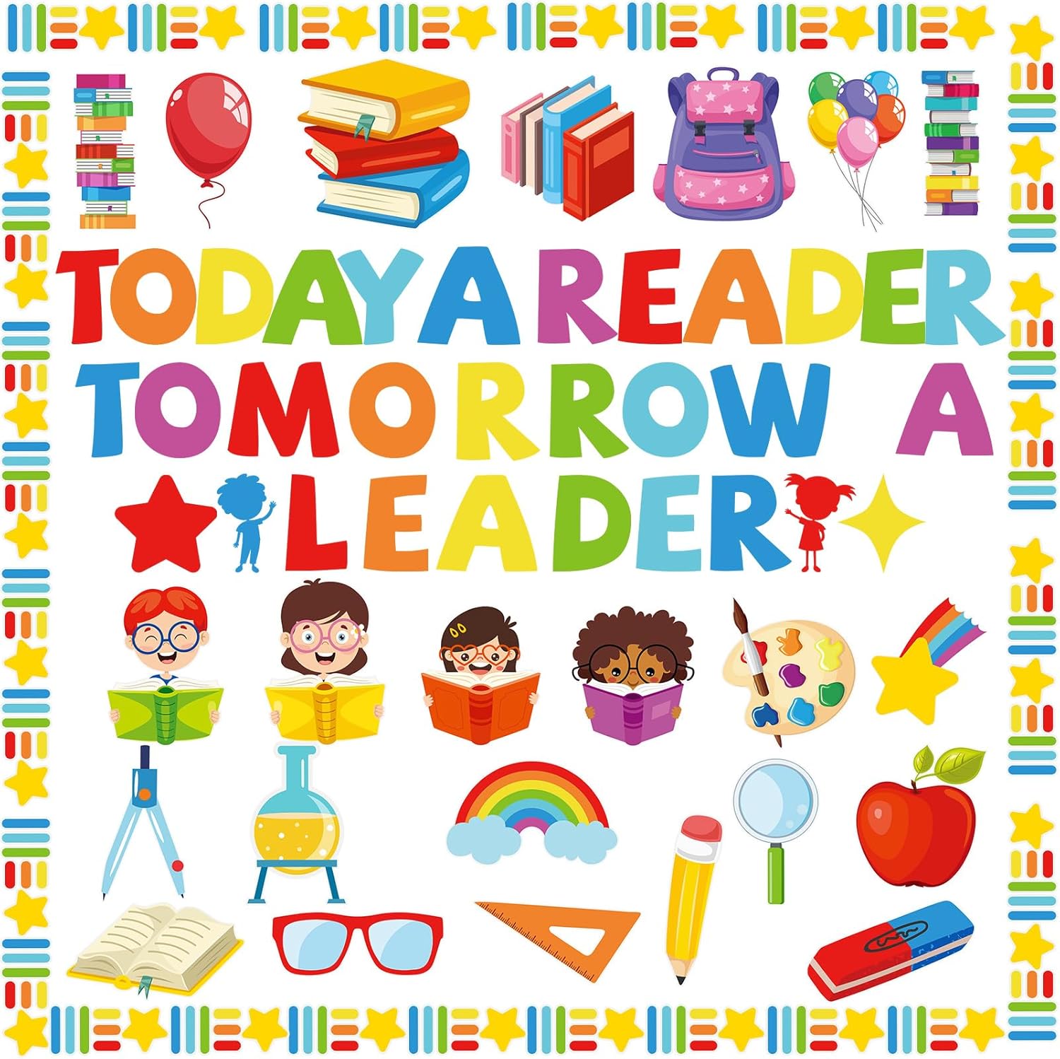 Amazon.com: Chuangdi 70 Pcs Reading Bulletin Board Set Back to School ...