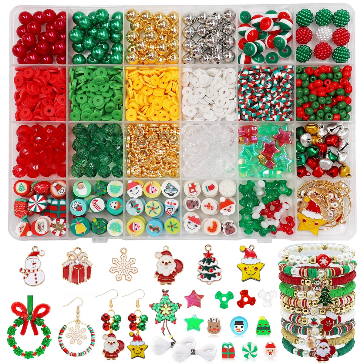 Amazon.com: Christmas Beads for Bracelet Making Kit, Clay Beads Green ...