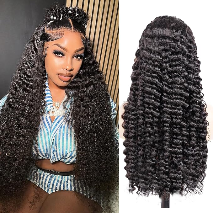 Amazon.com : Amzluck 26 Inch Deep Wave Lace Front Wigs Human Hair, 13x6 ...