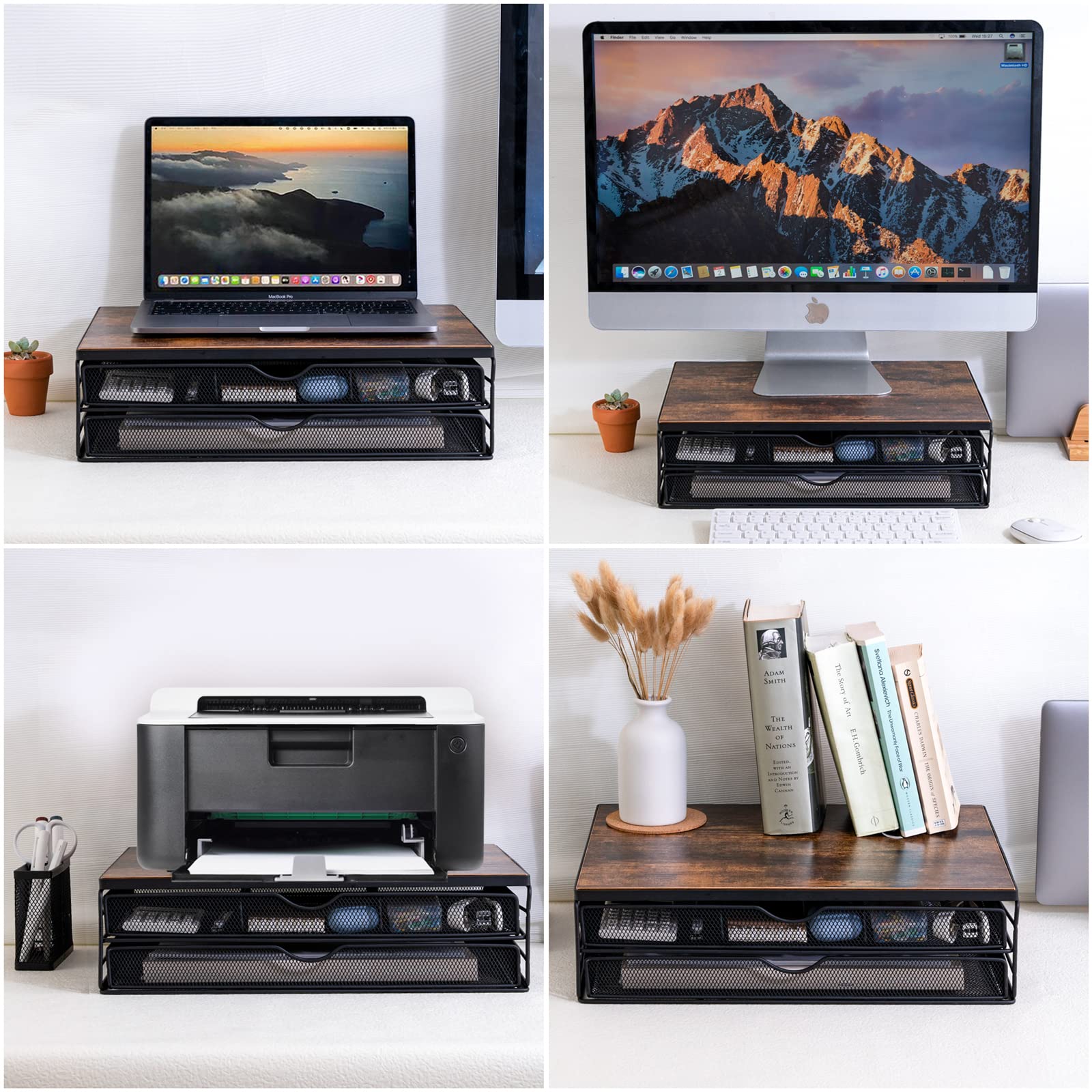 ARCOBIS Monitor Stand Riser with 2 Drawers & 1 Pen Holder, Mesh Metal ...