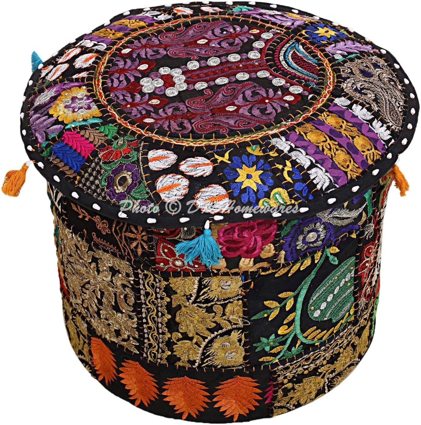 DK Homewares Indian Ethnic Black Footstool Pouffes Cover Hassock ...