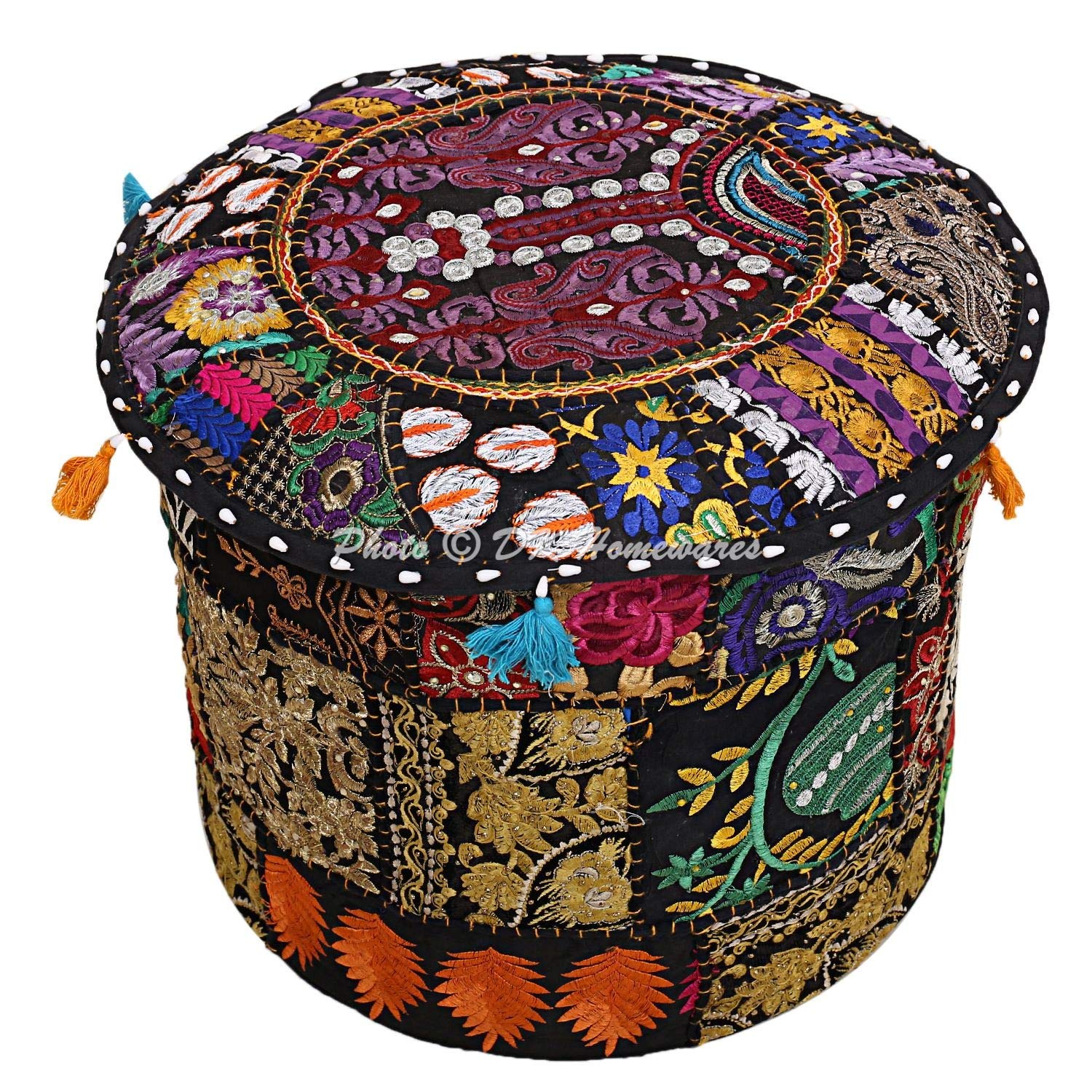 DK Homewares Indian Ethnic Black Footstool Pouffes Cover Hassock ...