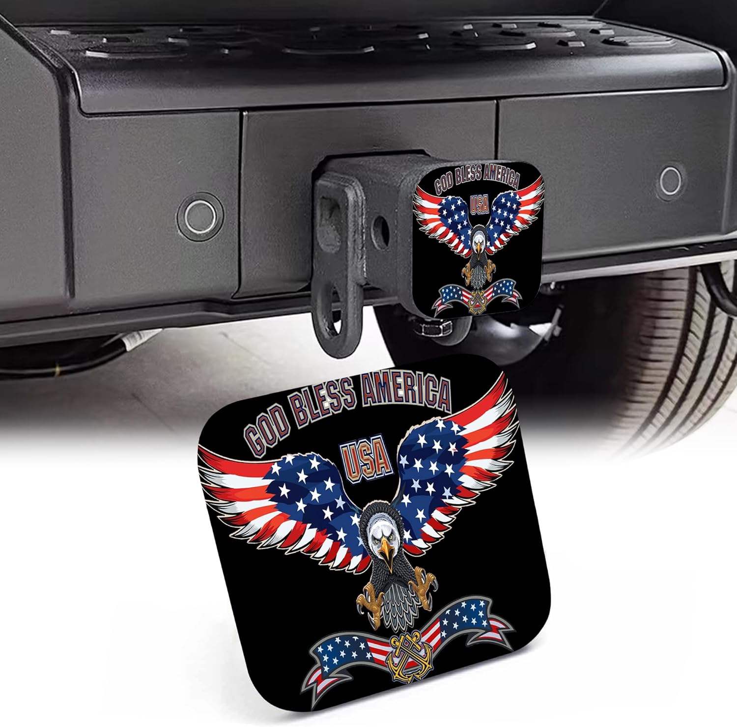 Amazon.com: NITAHHHY Trailer Hitch Cover, Cool American Eagle with USA ...