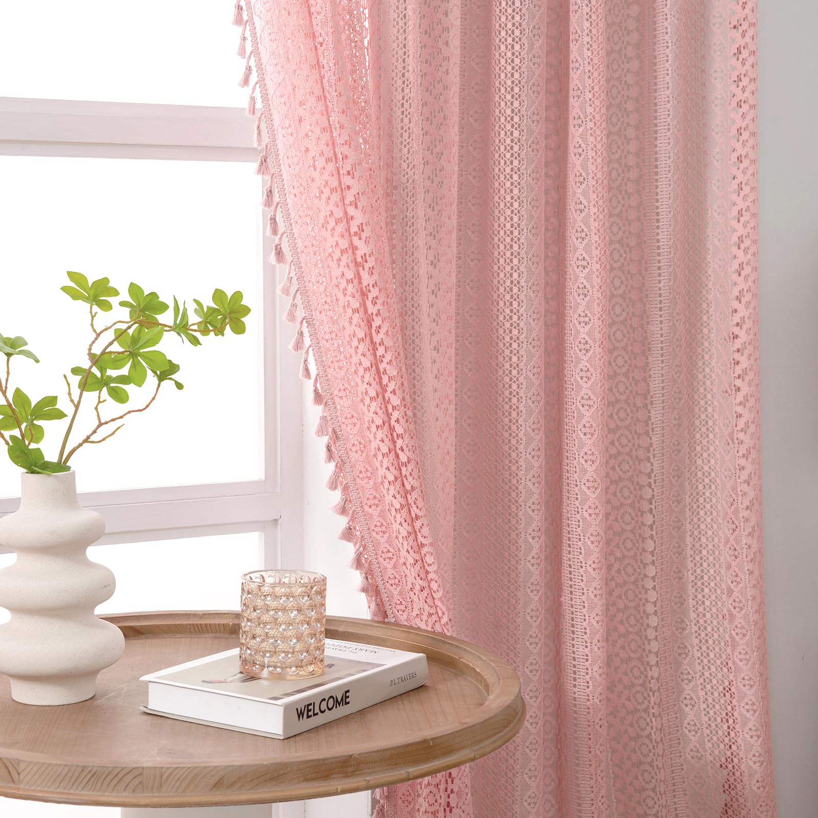 Amazon.com: WAZZIO Light Pink Curtains 2 Panels 84 Inches Long Cotton ...