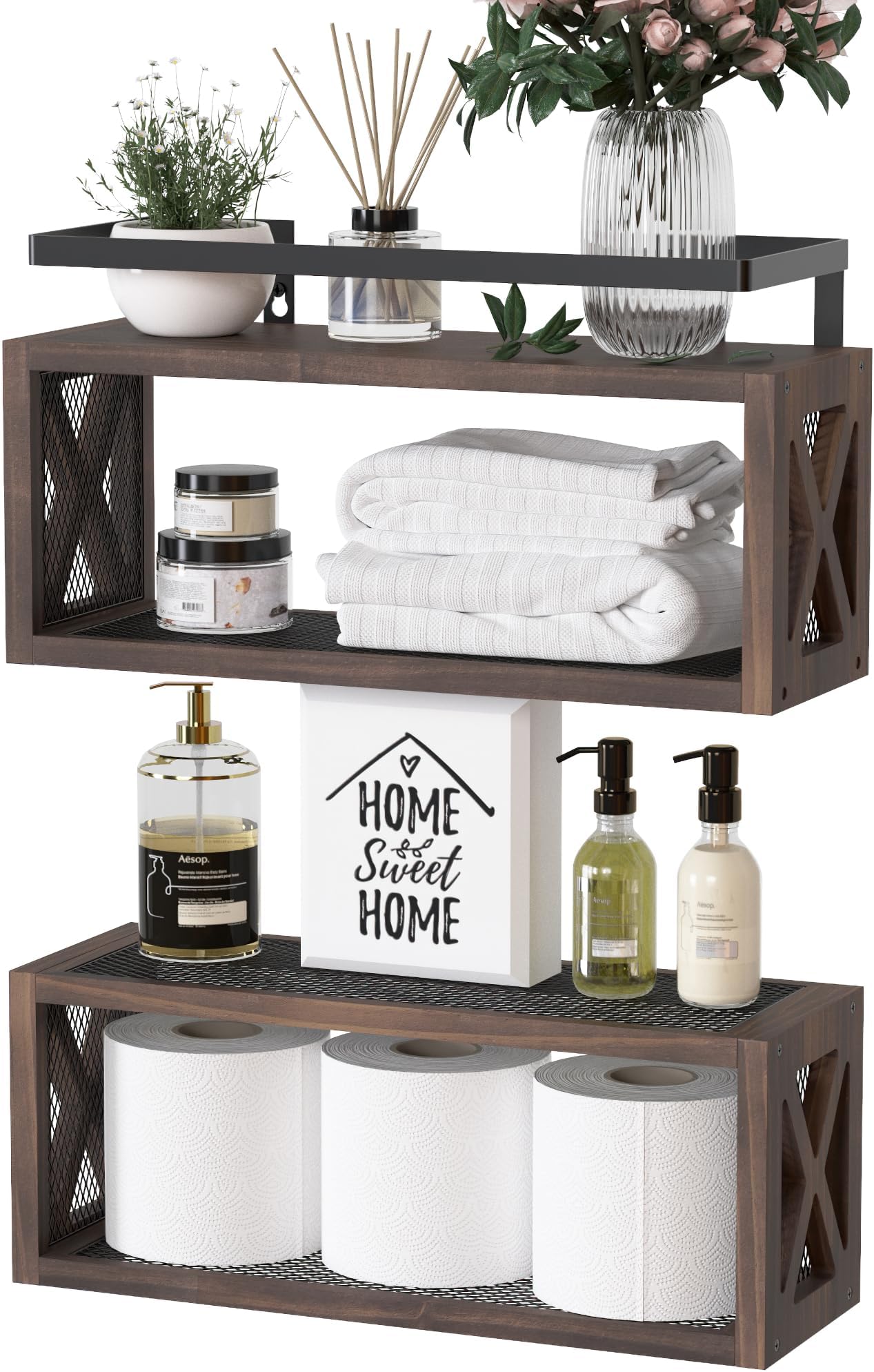Amazon.com: WOPITUES Floating Shelves with Bathroom Wall Décor Sign ...
