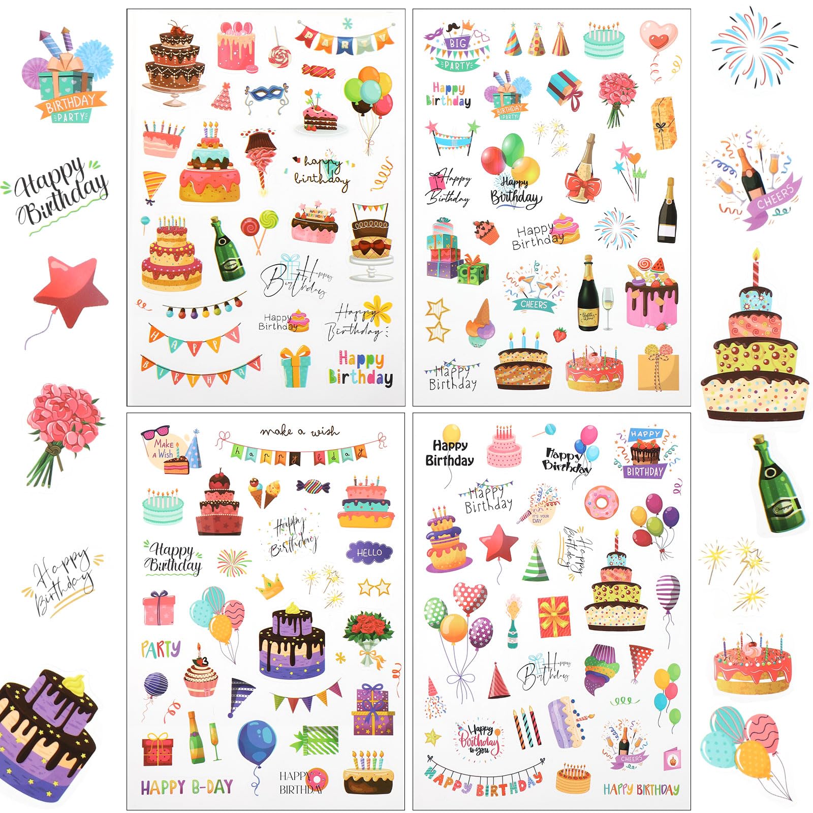 Amazon.com: 8 Sheet Happy Birthday Stickers, Various Styles Birthday ...