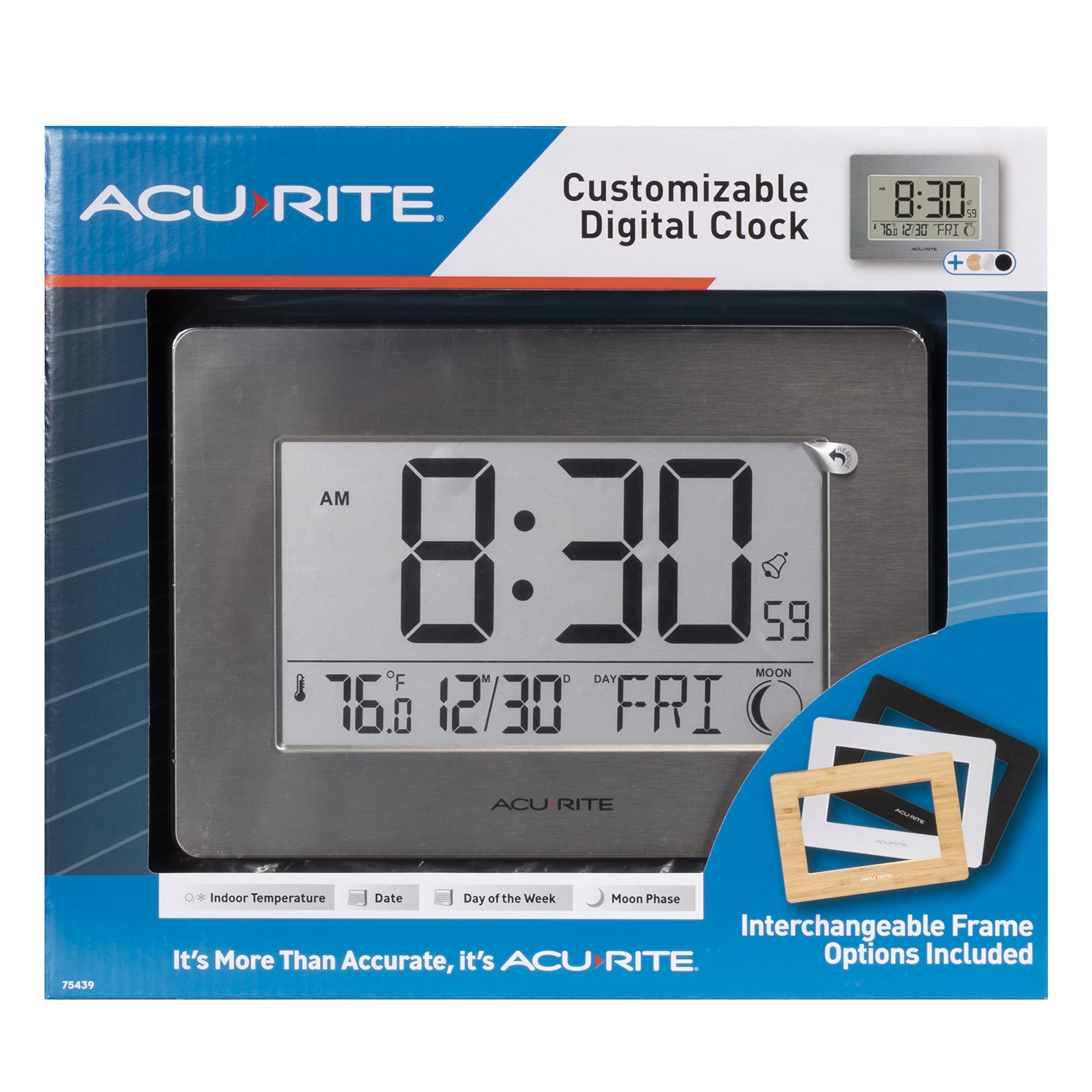 AcuRite Wireless Digital Wall/Tabletop Clock with 4 Interchangeable ...