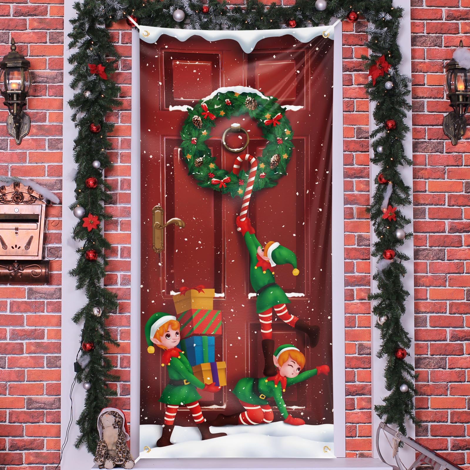 Amazon.com: Christmas Door Cover for Front Door Elf Front Door ...