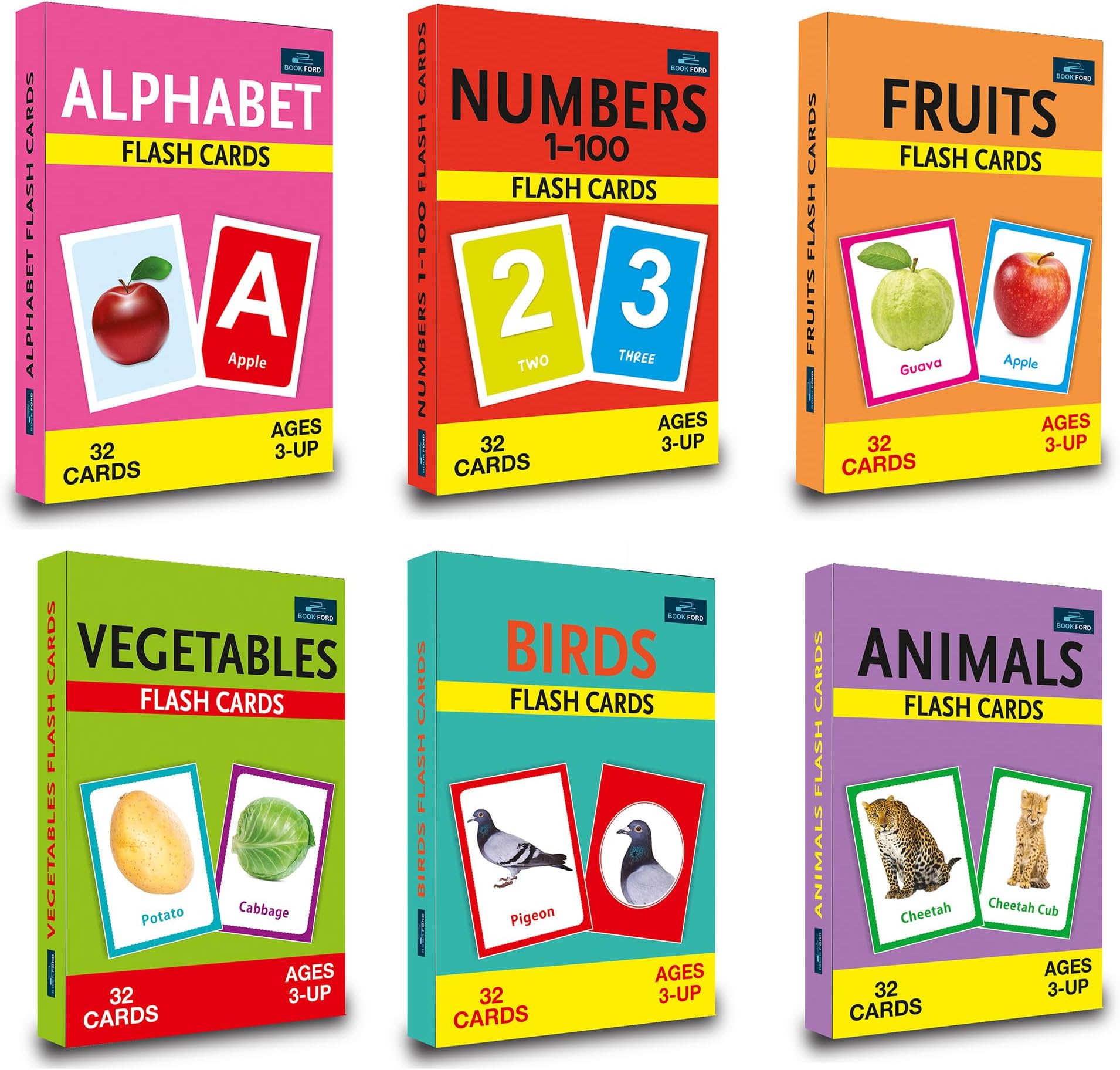 Buy Flash Cards - Set of 6 Flash Cards for Kids - Alphabet, Numbers ...