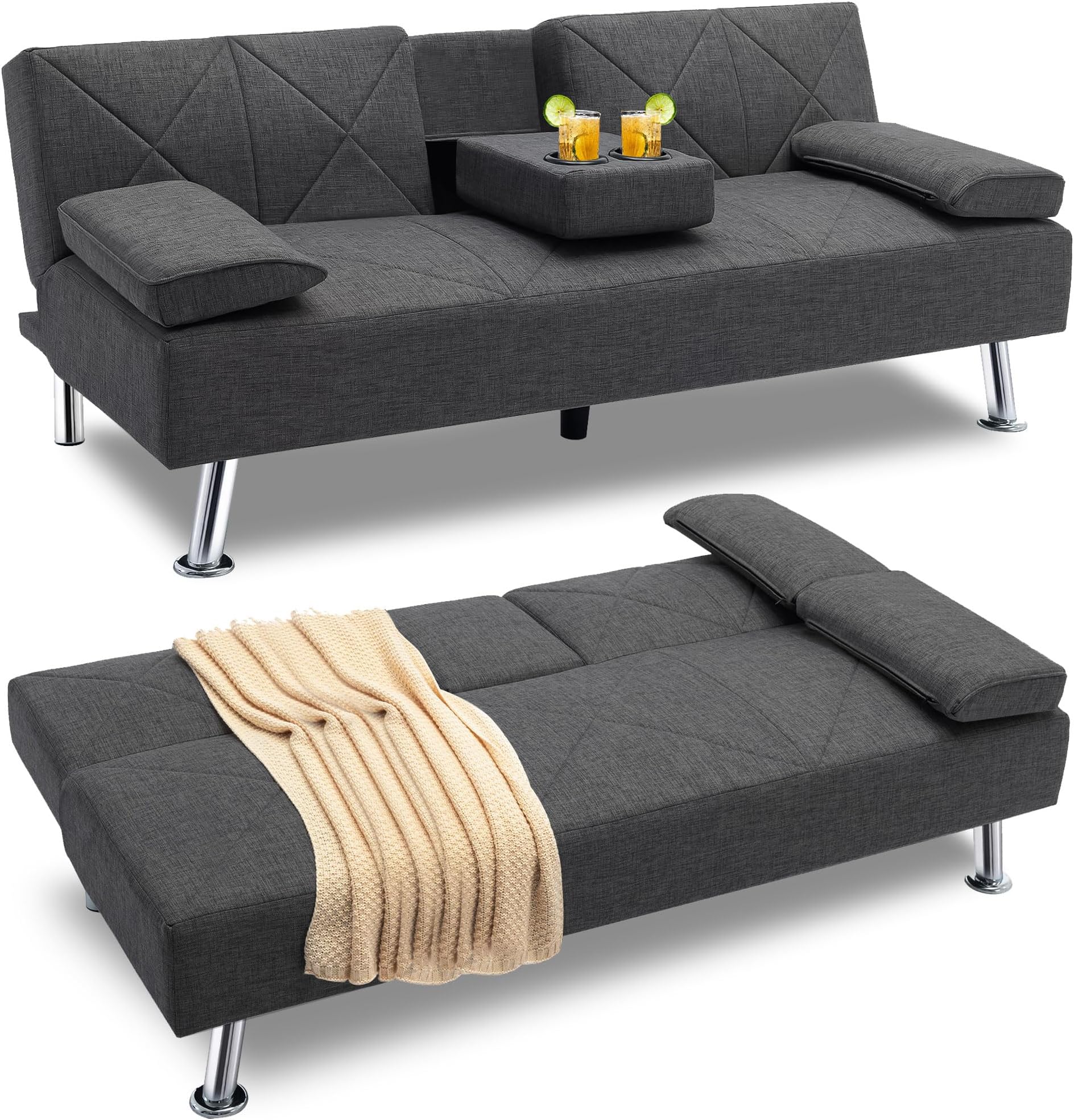 Amazon.com: COLAMY Futon Sofa Bed-Fabric Small Futon Couch, Convertible ...