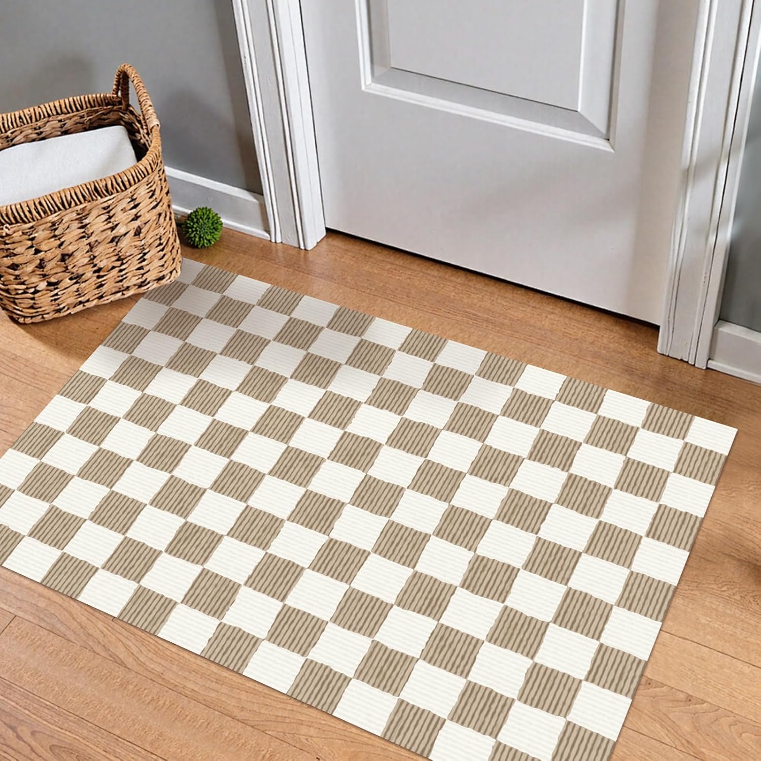 Amazon.com: Washable Entryway Rug 2' ×3' Brown Small Rug Checkered ...