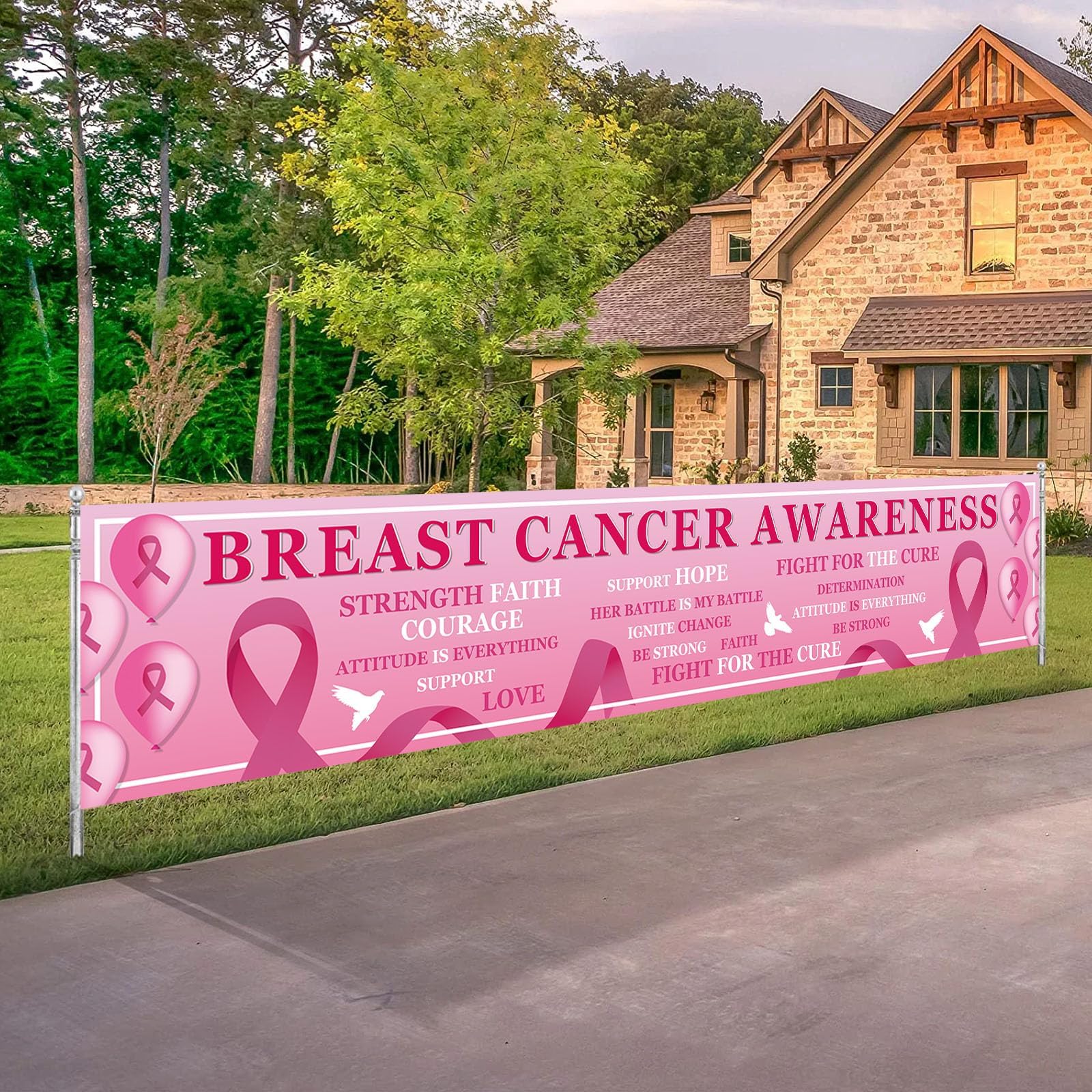 Amazon.com: Breast Cancer Awareness Banner Pink Ribbon Party ...