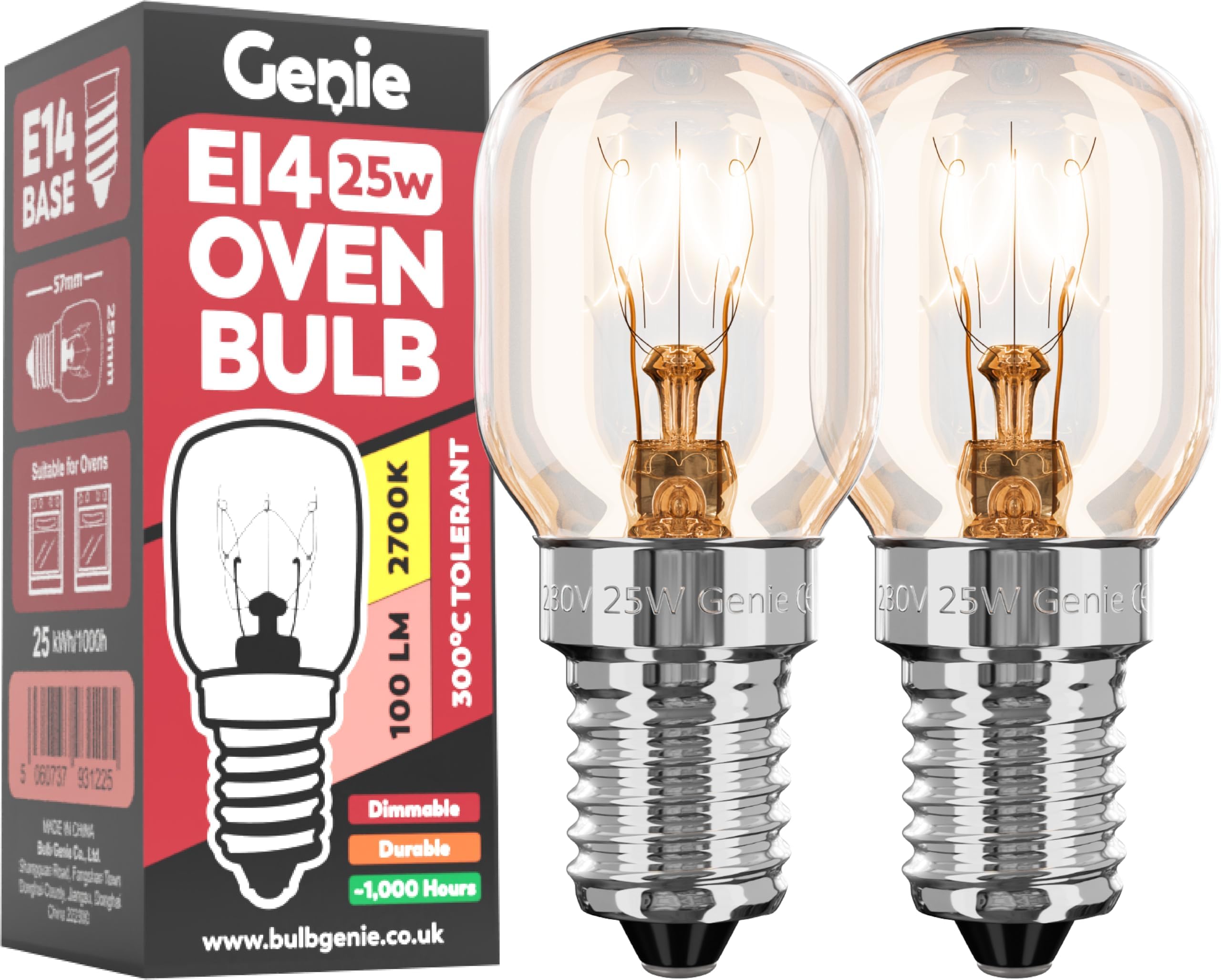 E14 Screw Oven Bulb 25W 230V SES Pygmy (Pack of 2) Oven-Rated 300°C ...