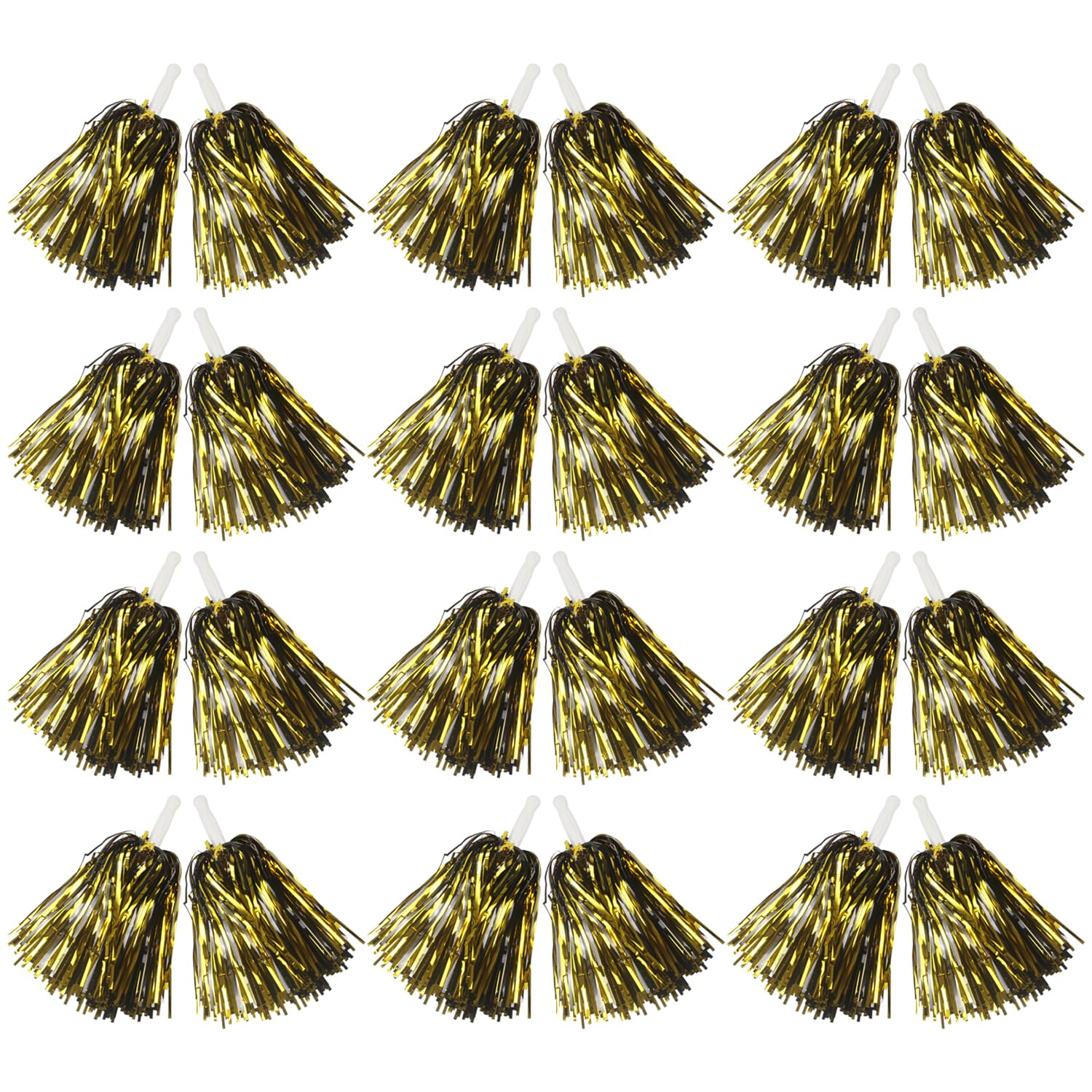 Snapklik.com : Hooshing 24PCS Black & Gold Metallic Foil Cheer Pom Poms