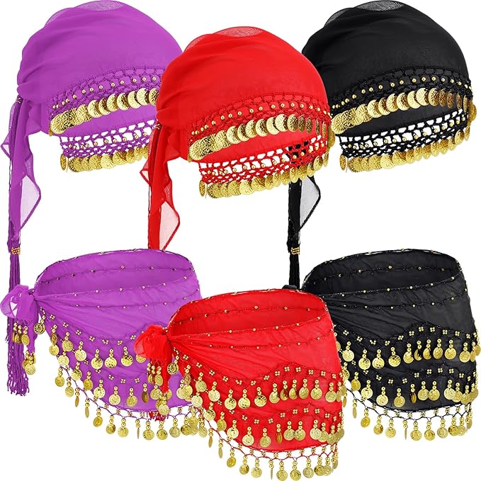 Amazon.com: Vicenpal 3 Set Gypsy Head Scarf with Coins Belly Dance ...