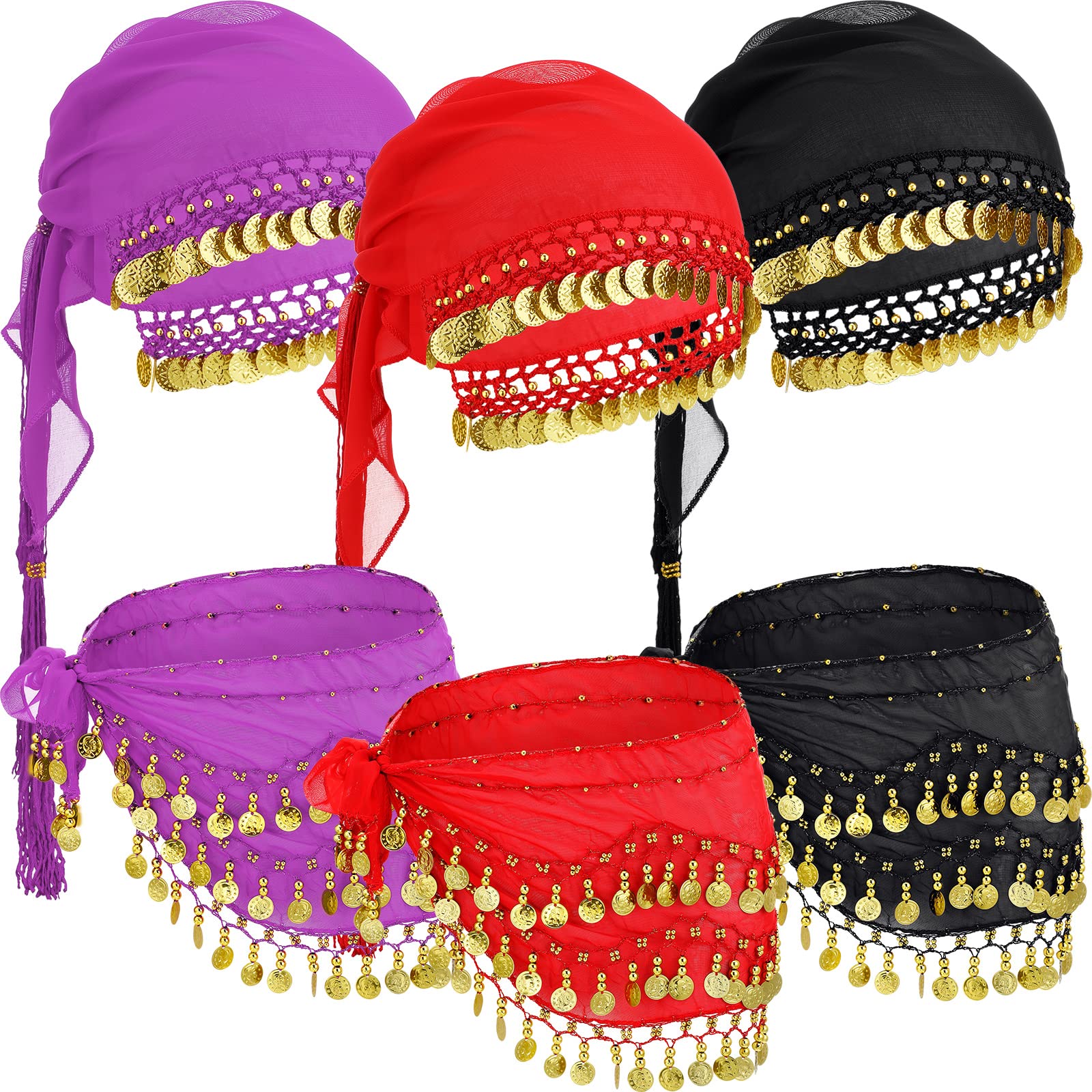 Amazon.com: Vicenpal 3 Set Gypsy Head Scarf with Coins Belly Dance ...
