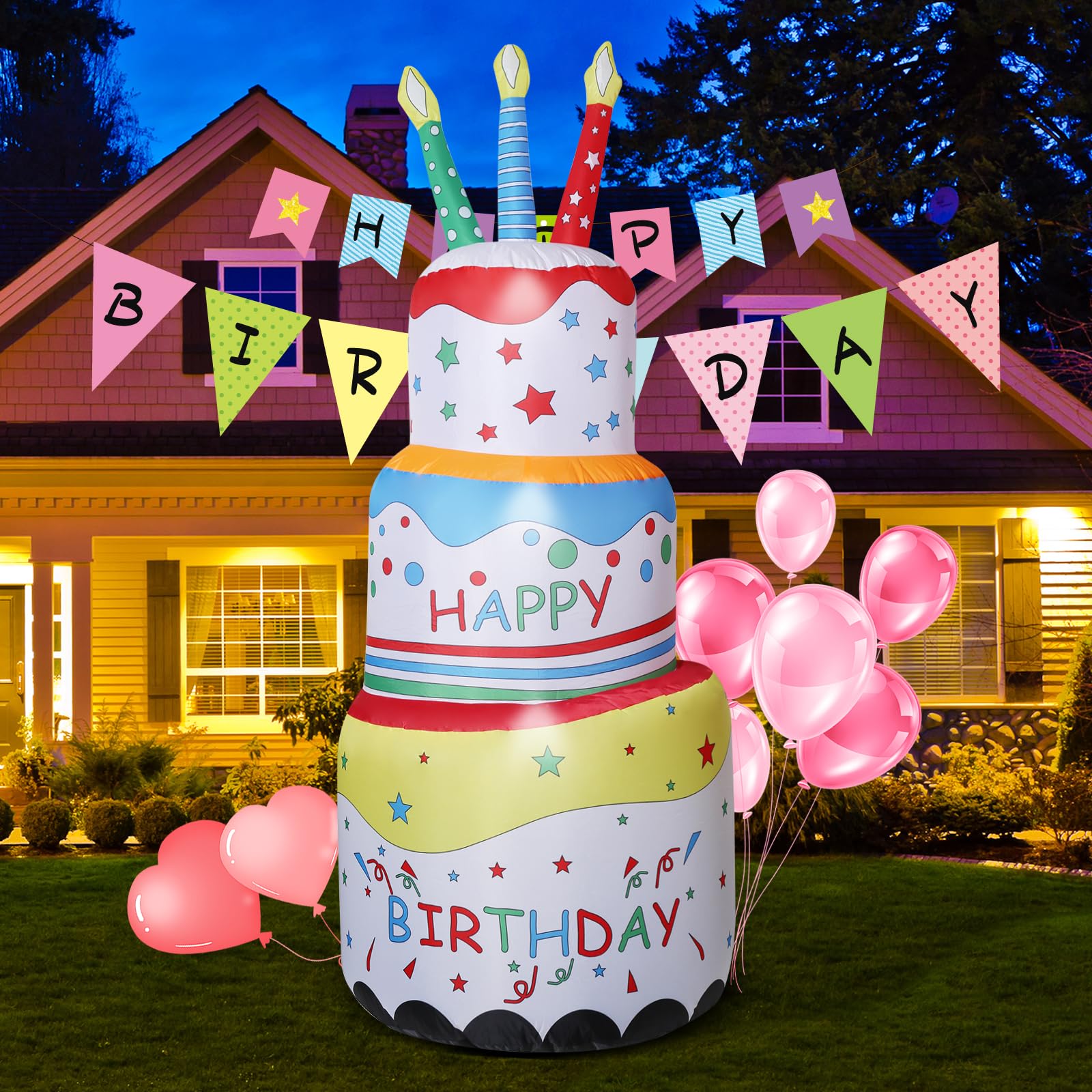 Amazon.com: Ukontagood 6 FT Birthday Inflatable Cake, Blow Up Happy ...