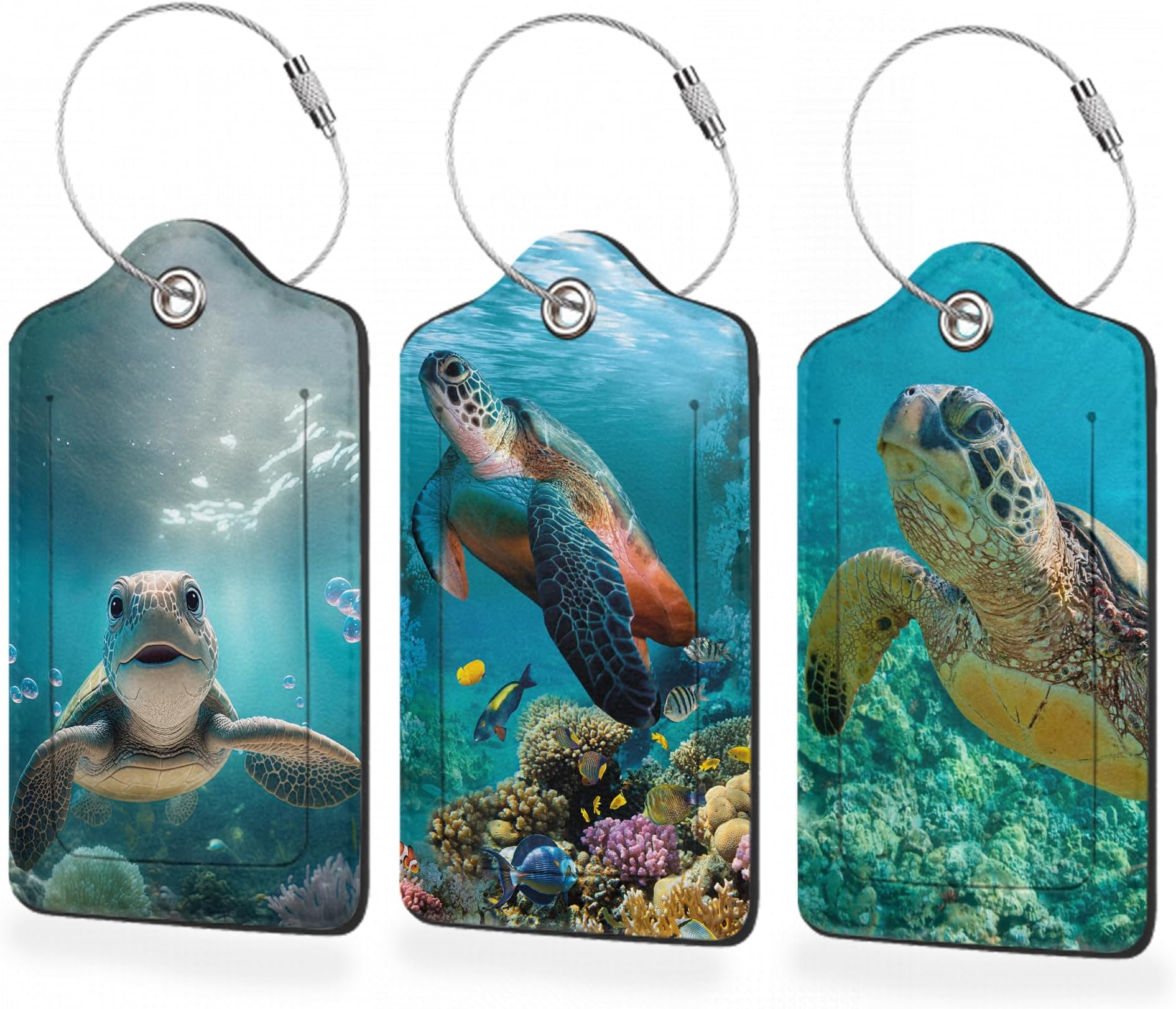 Amazon.com: 3 Pack Luggage Tag for Suitcase,Hawaiian Sea Turtle Leather ...
