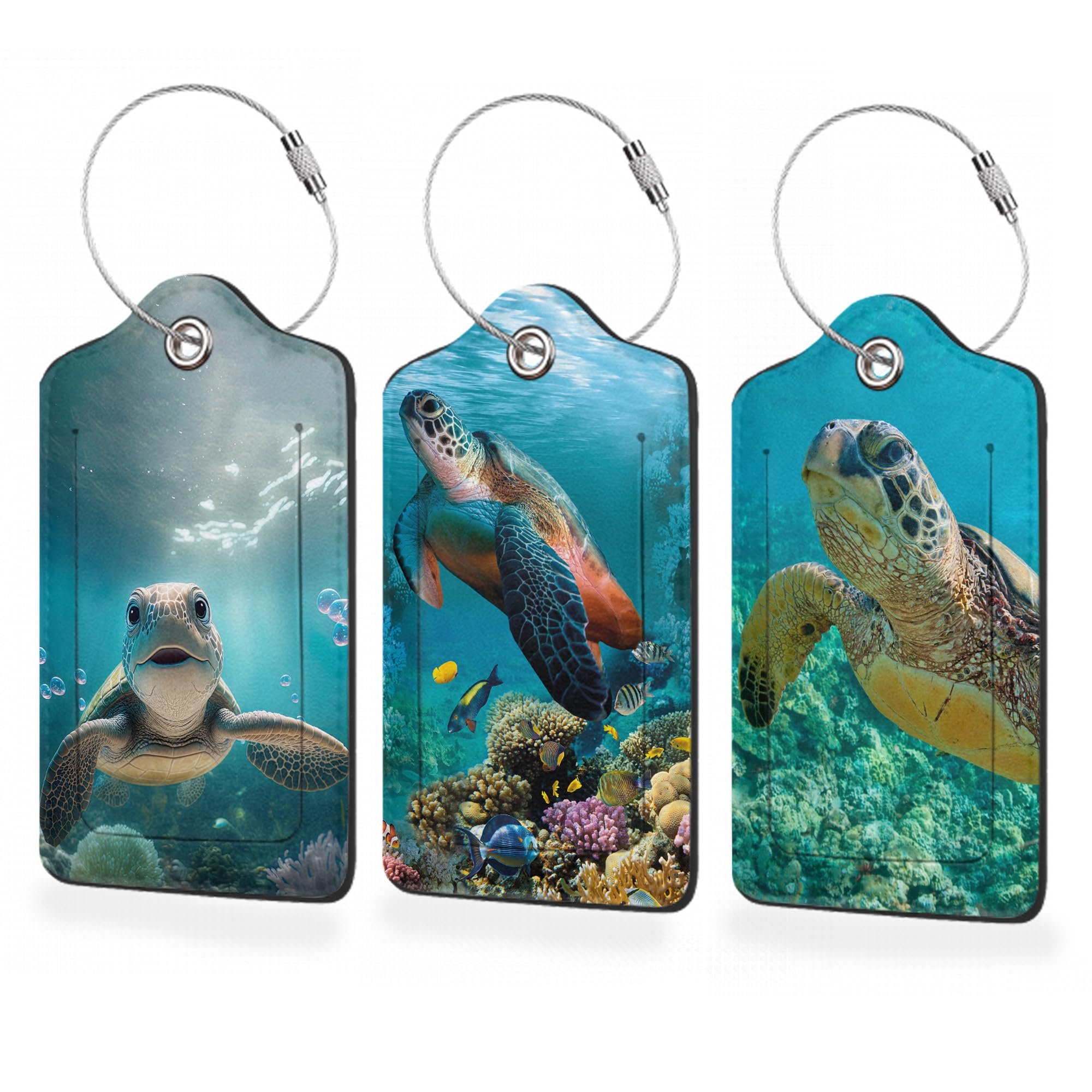 Amazon.com: 3 Pack Luggage Tag for Suitcase,Hawaiian Sea Turtle Leather ...