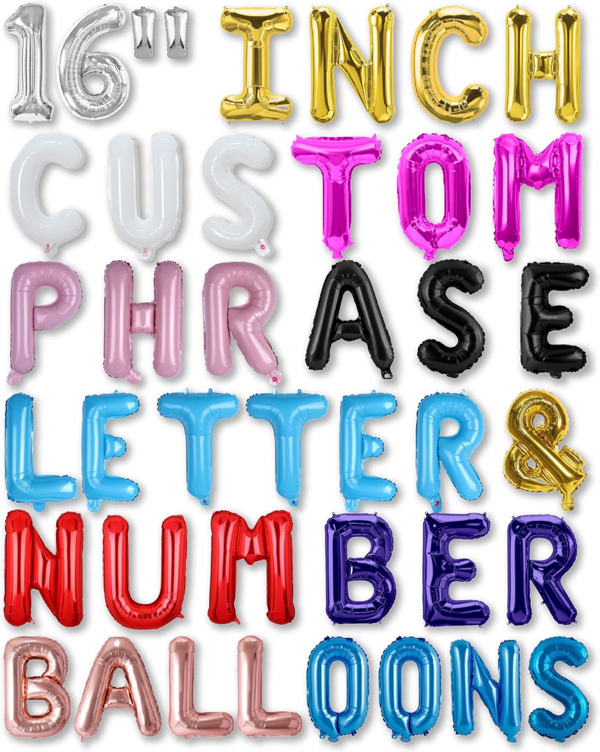 Amazon.com: BALLOON VIBE Letter Balloons 16 Inch - Custom Phrase ...