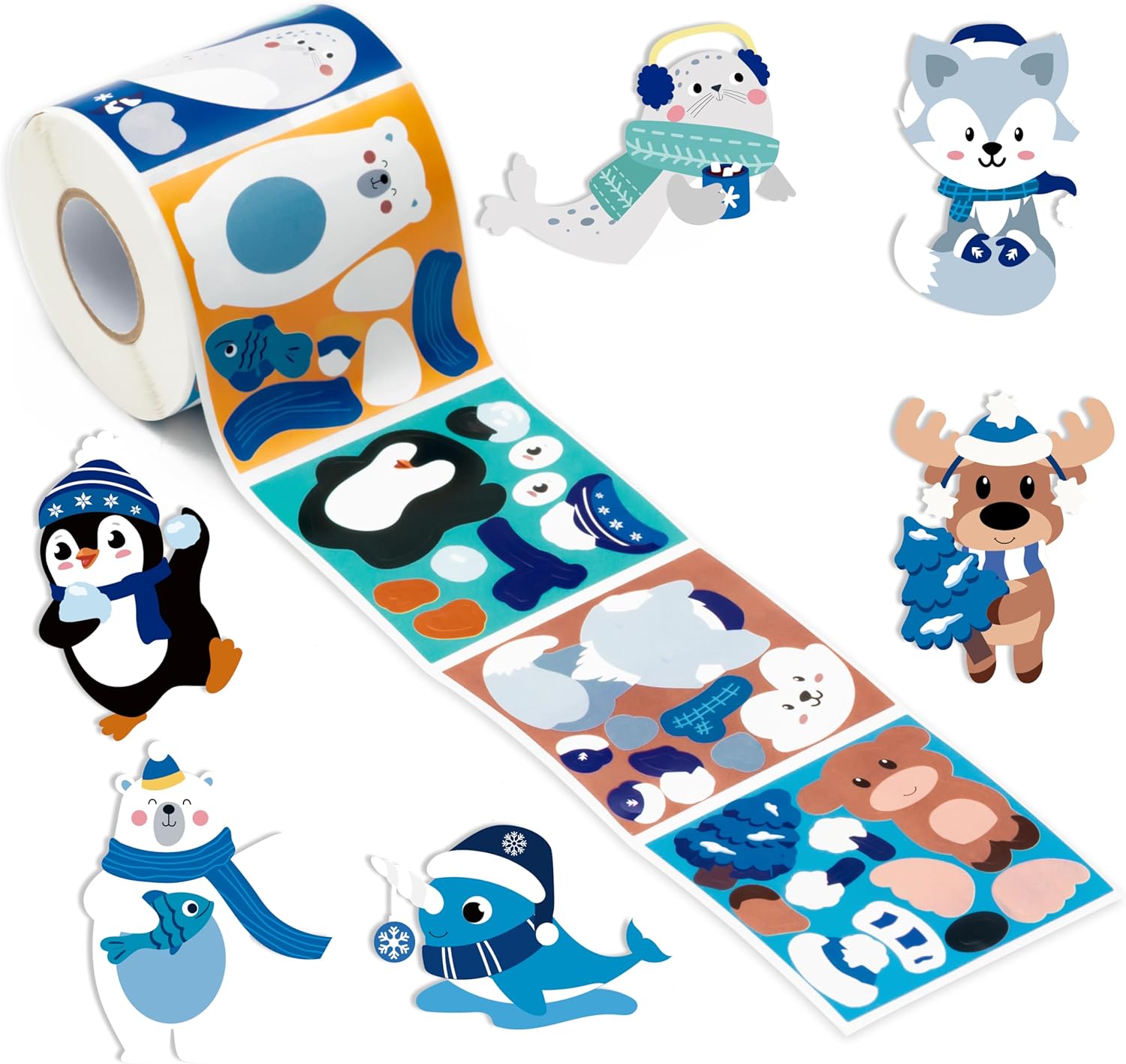 ANGOLIO 300Pcs Polar Animals Sticker Roll Arctic Animals DIY Make Your ...
