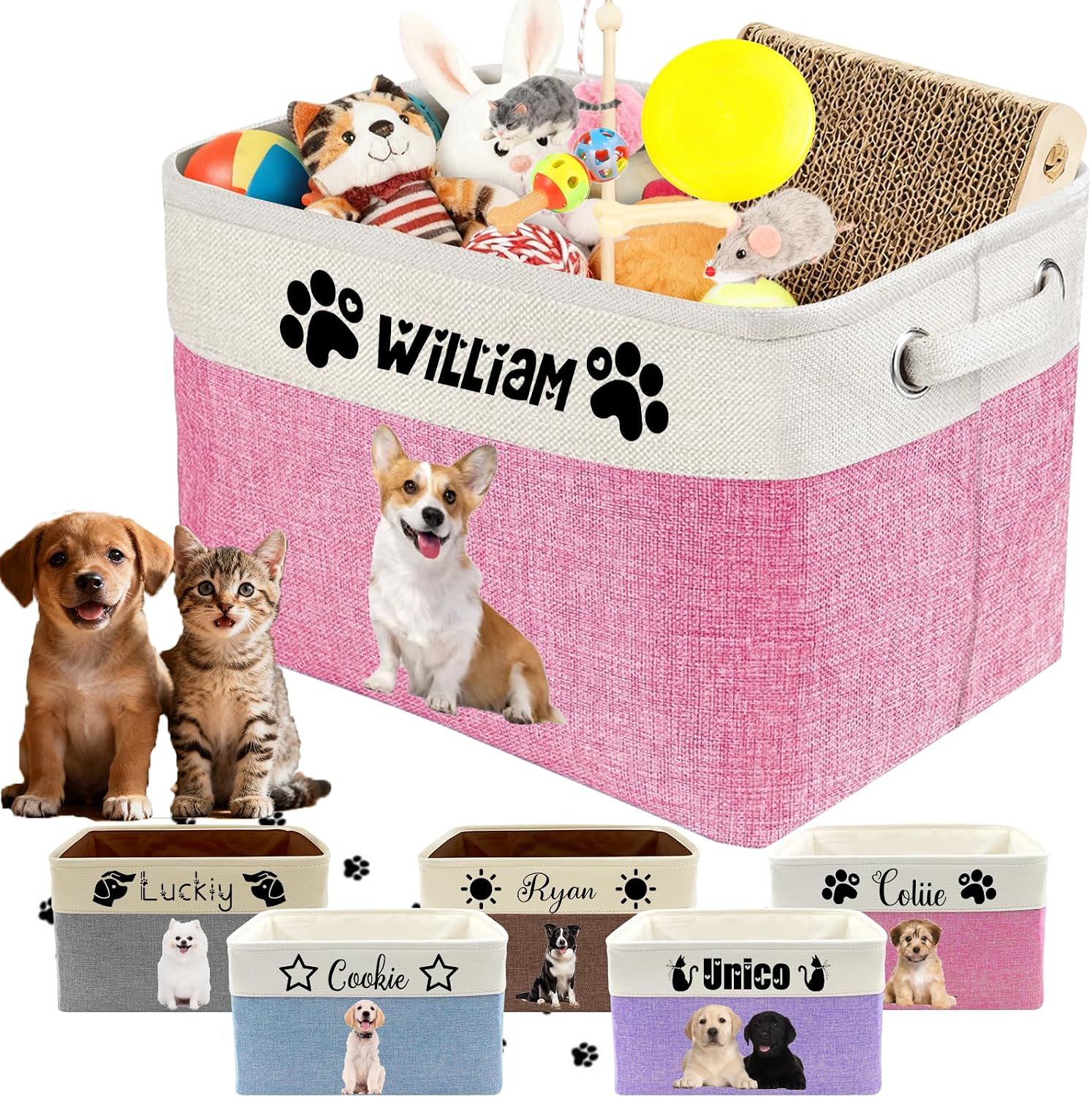 Amazon.com: Personalized Dog Cat Toy Storage Basket with Pet's Name ...