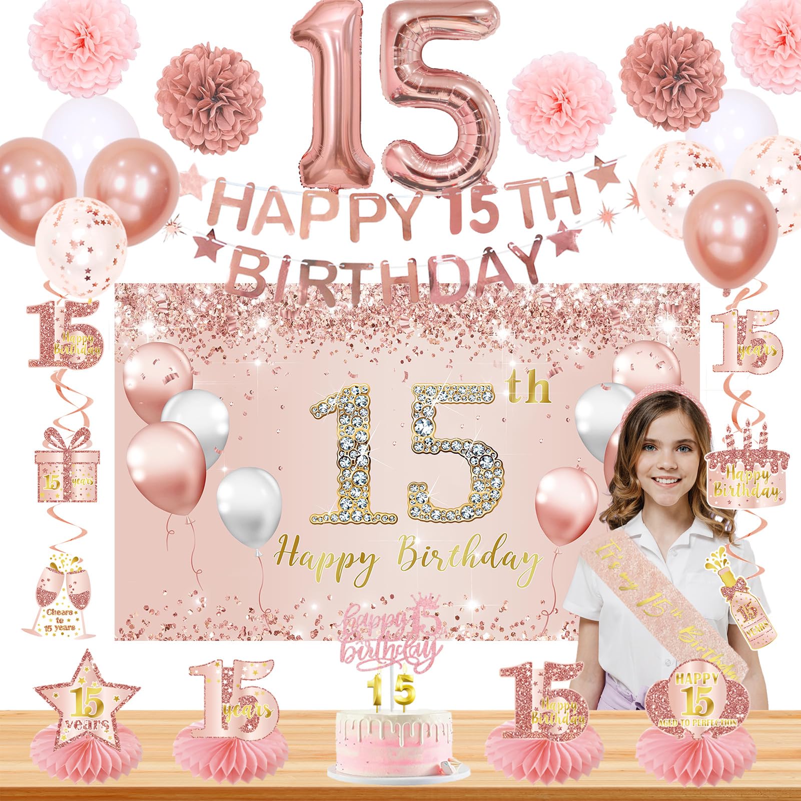 Amazon.com: Trgowaul 15th Birthday Decorations for girls, 28pcs Rose ...