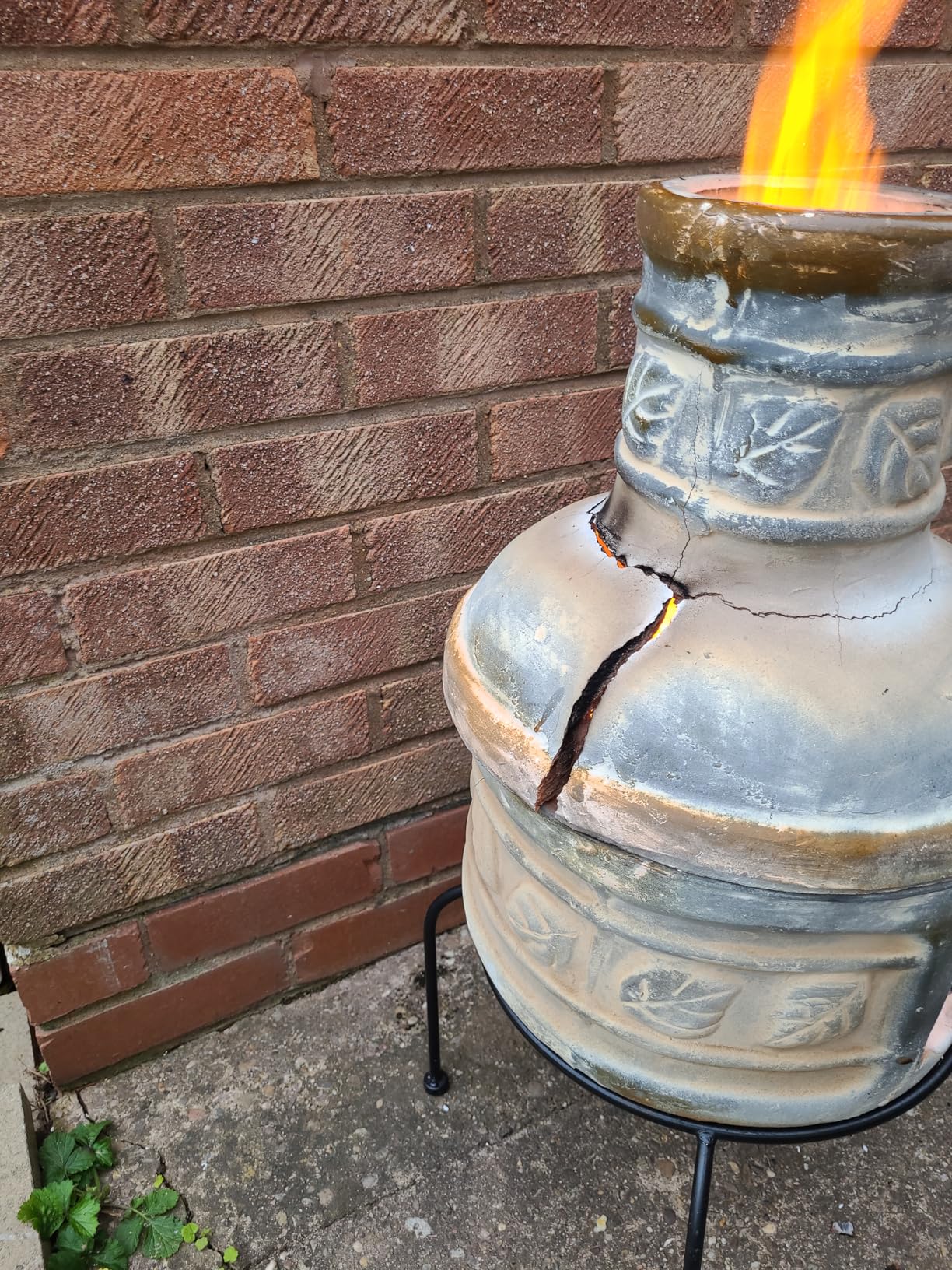 Charles Bentley Leaf Motif Clay Chiminea BBQ Grill with Artisan Leaf ...