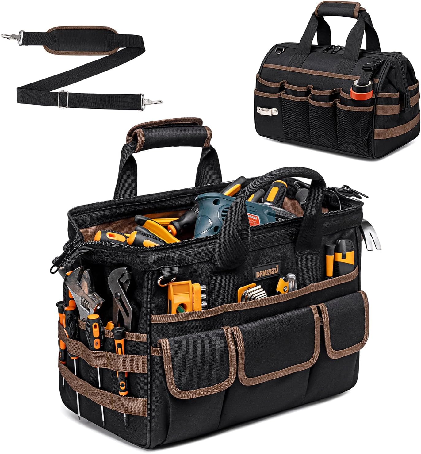 16.5-Inch Heavy Duty Tool Bags for Men, 34-Pockets Large Tool Bag with ...