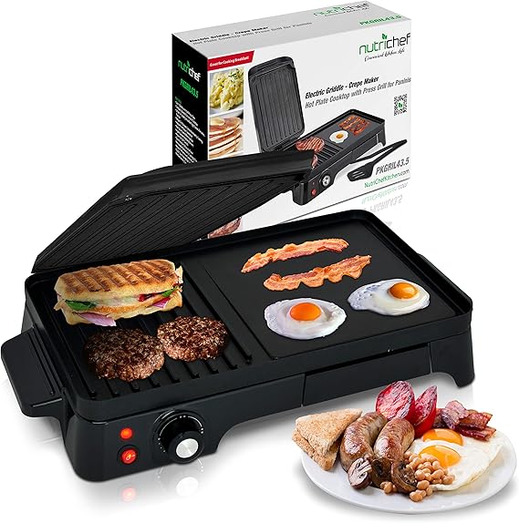 Amazon.com: Nutrichef 2-in-1 Panini Press Grill & Griddle | Nonstick ...