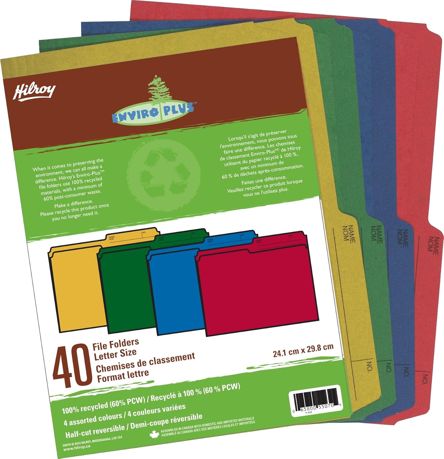 Hilroy 55070 Enviro-Plus Colored Recycled File Folders, Letter Size ...
