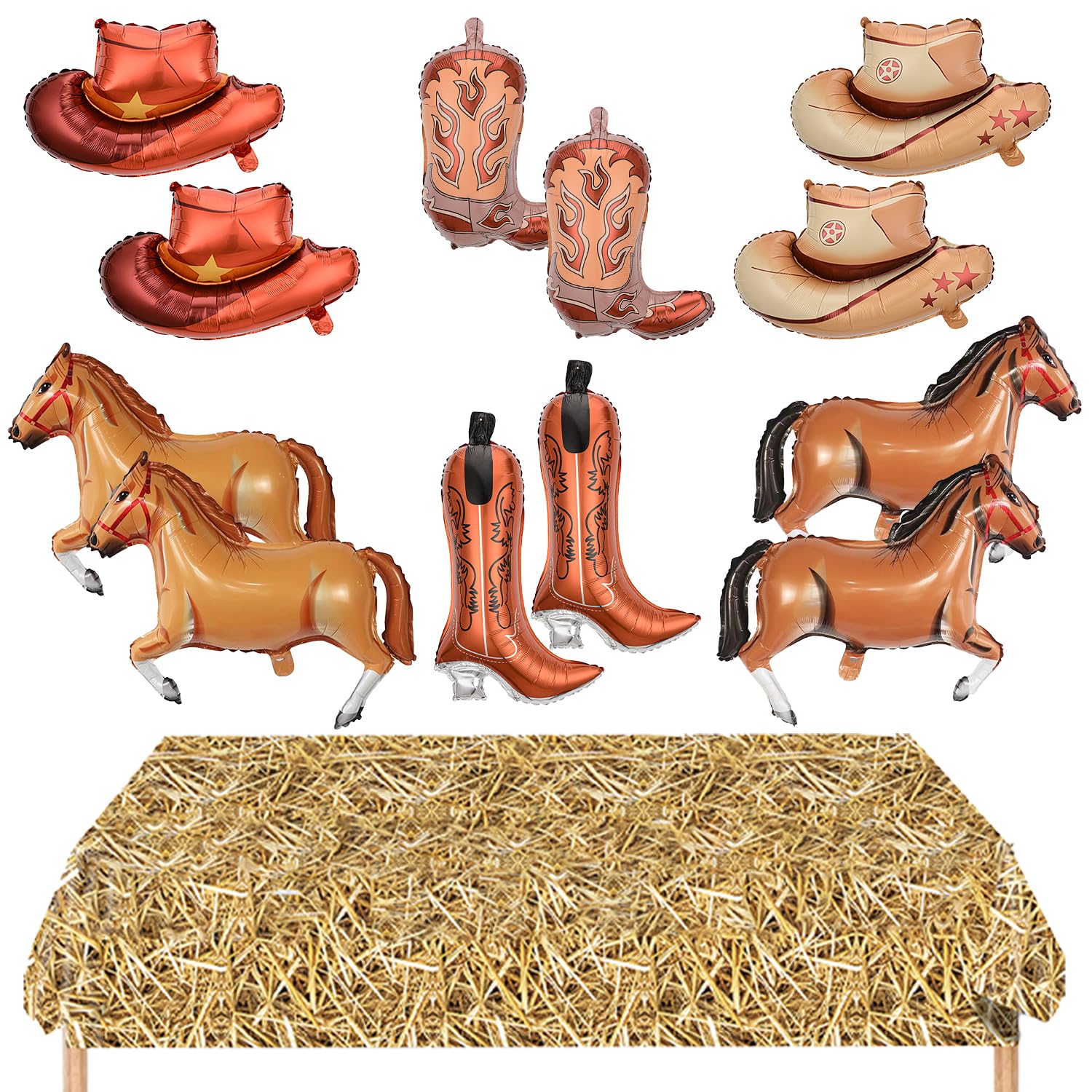 Amazon.com: 13 Pcs Western Balloons with Hay Tablecloth Cowgirl Cowboy ...